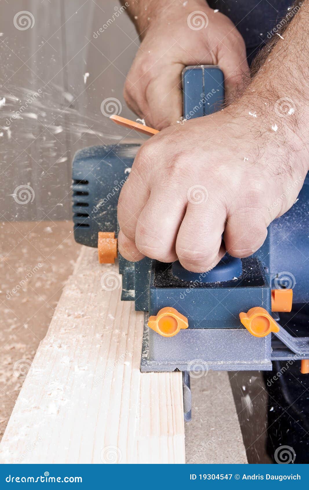 Carpenter with Electric Plane Stock Image - Image of filings, coveralls ...