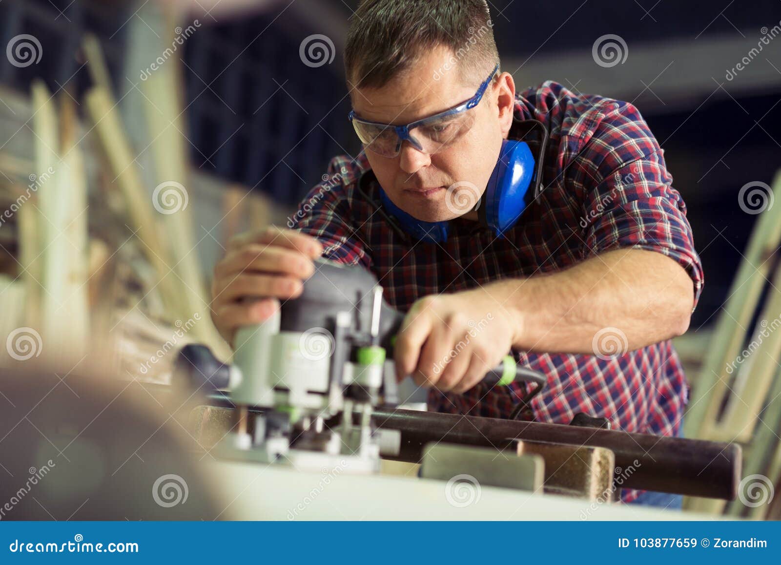 Carpenter with an Electric Router Stock Image - Image of indoors ...