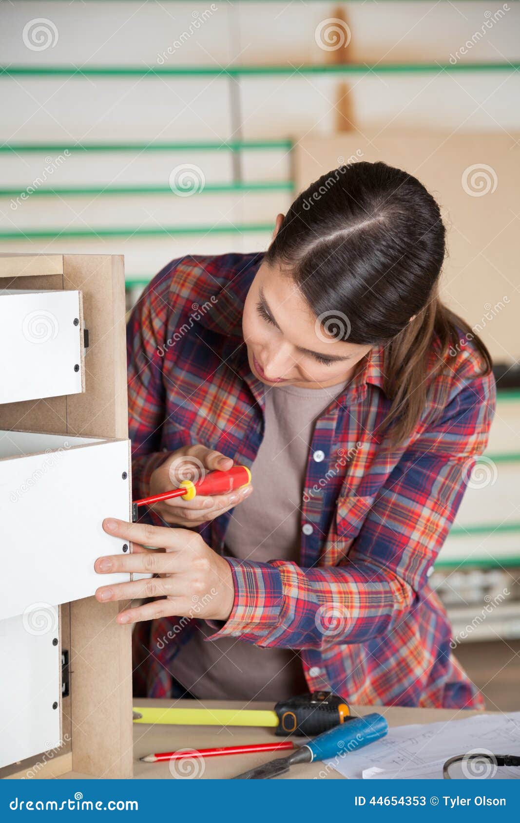Carpenter Fitting Nails in Drawer with Screwdriver Stock Image - Image ...