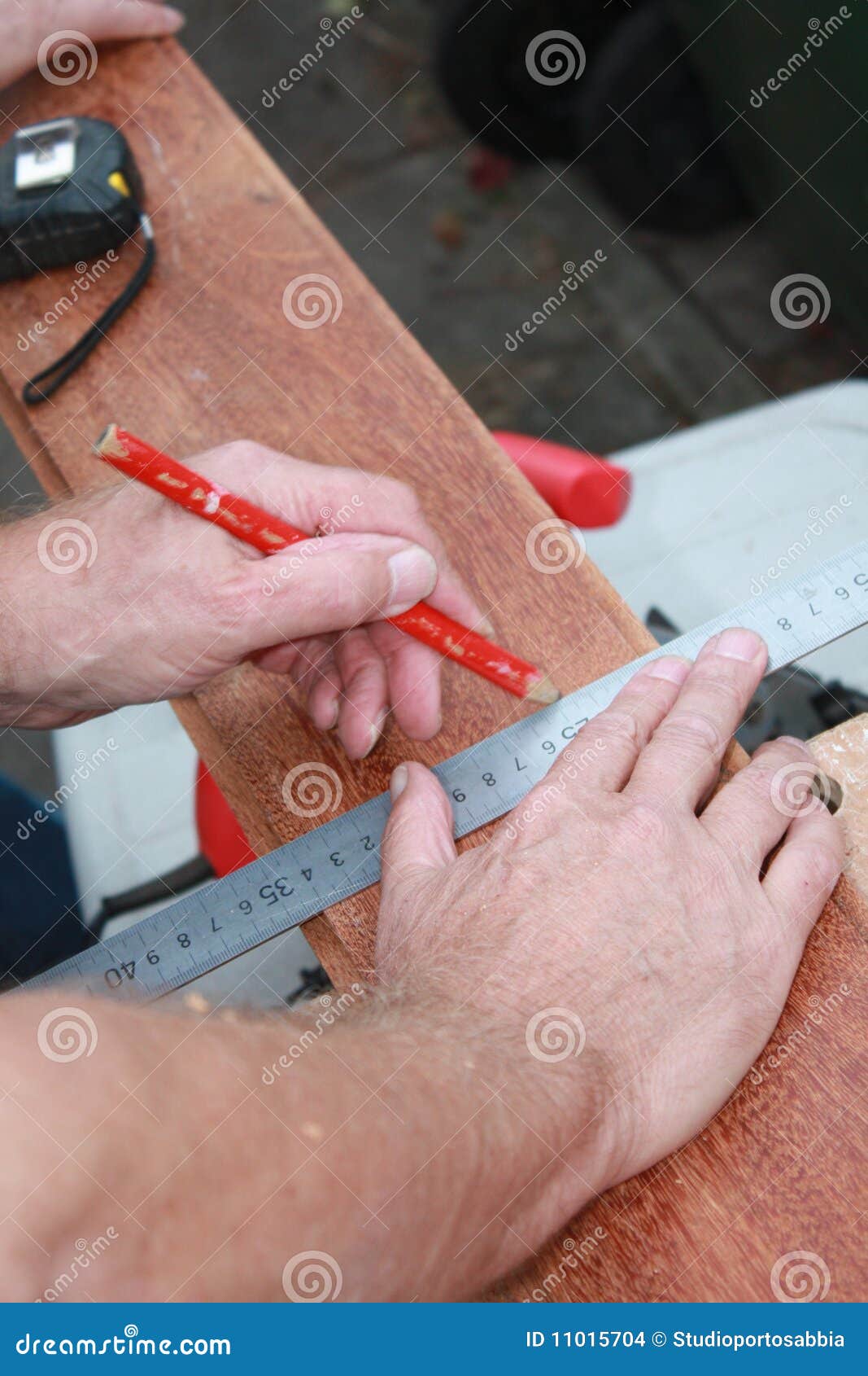 A Carpenter Getting Ready for Work Stock Photo - Image of tape, blade ...