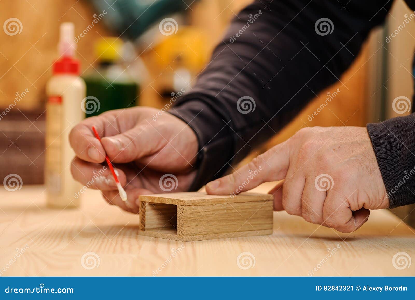 Carpenter Hands Glueing Wood Stock Image - Image of holding, joiner ...