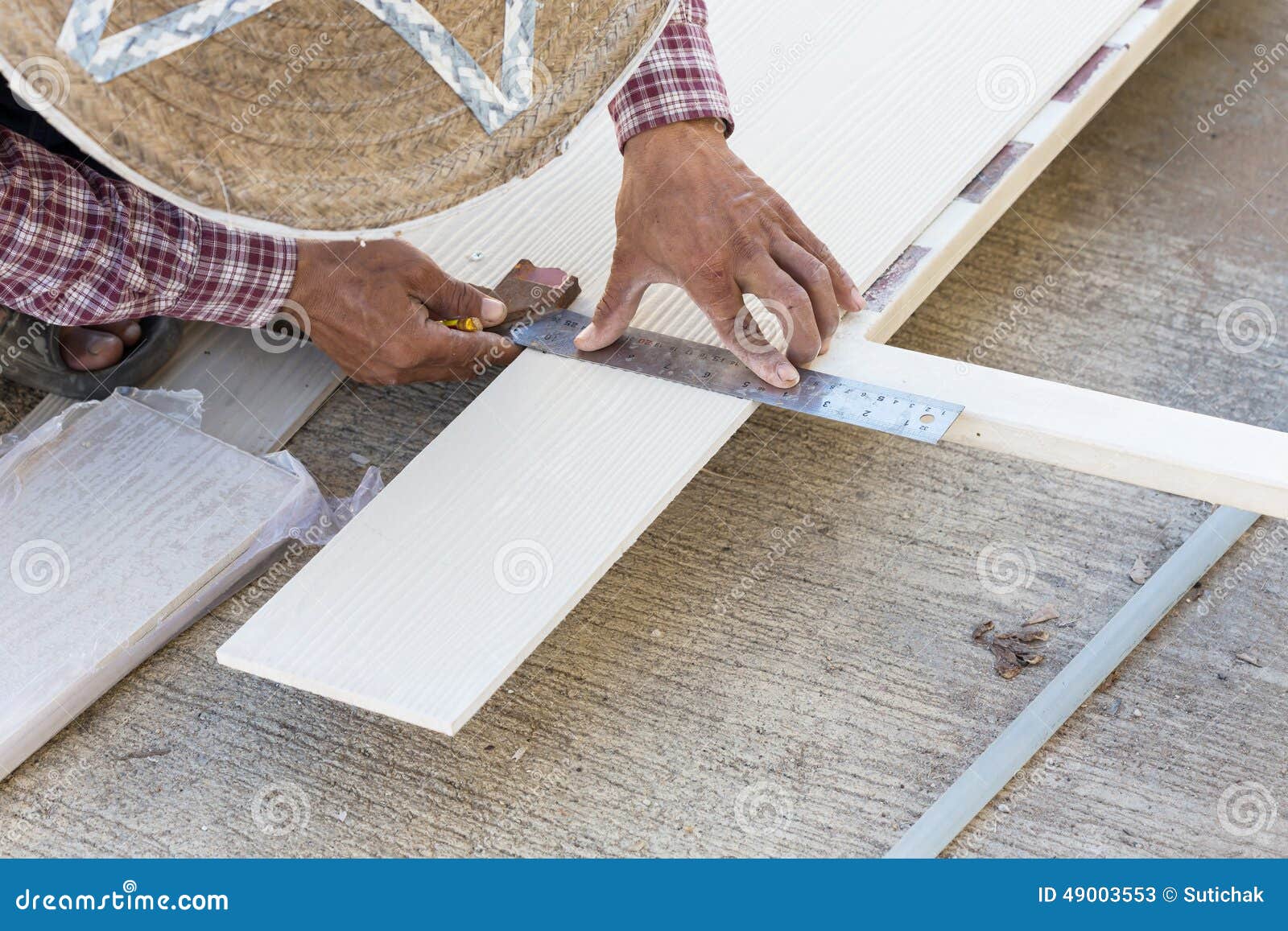 Carpenter Hands Using Electric Saw on Wood Stock Image - Image of ...