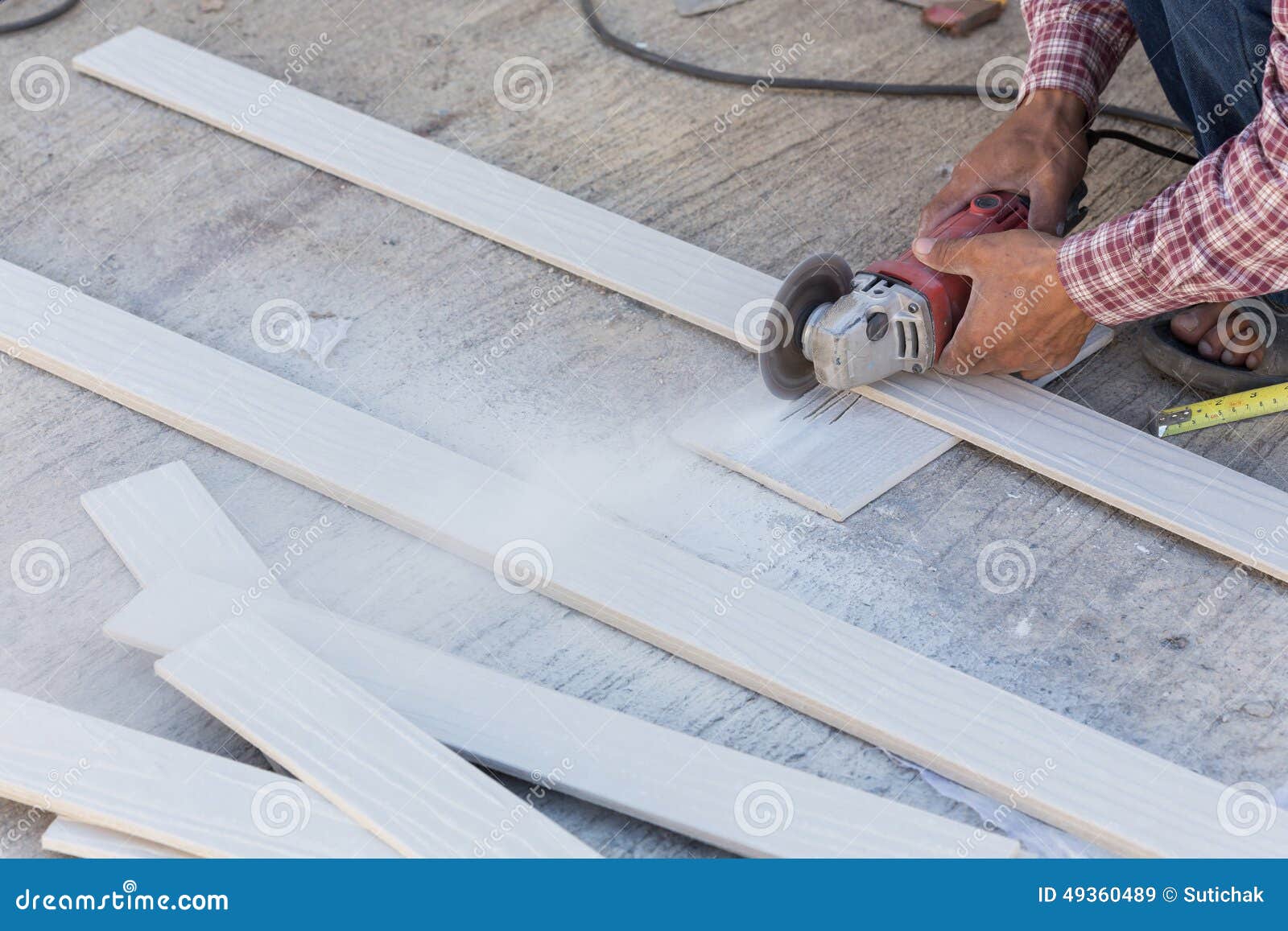 Carpenter Hands Using Electric Saw on Wood Stock Image - Image of ...