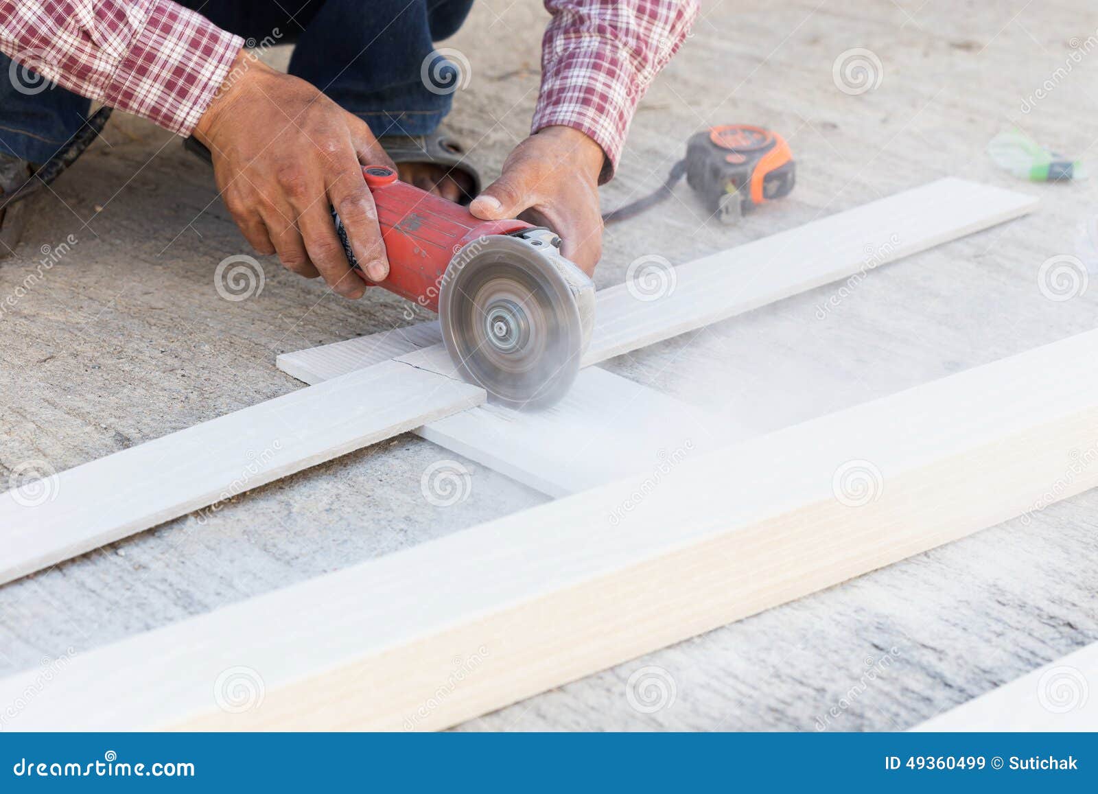 Carpenter Hands Using Electric Saw on Wood Stock Image - Image of plank ...
