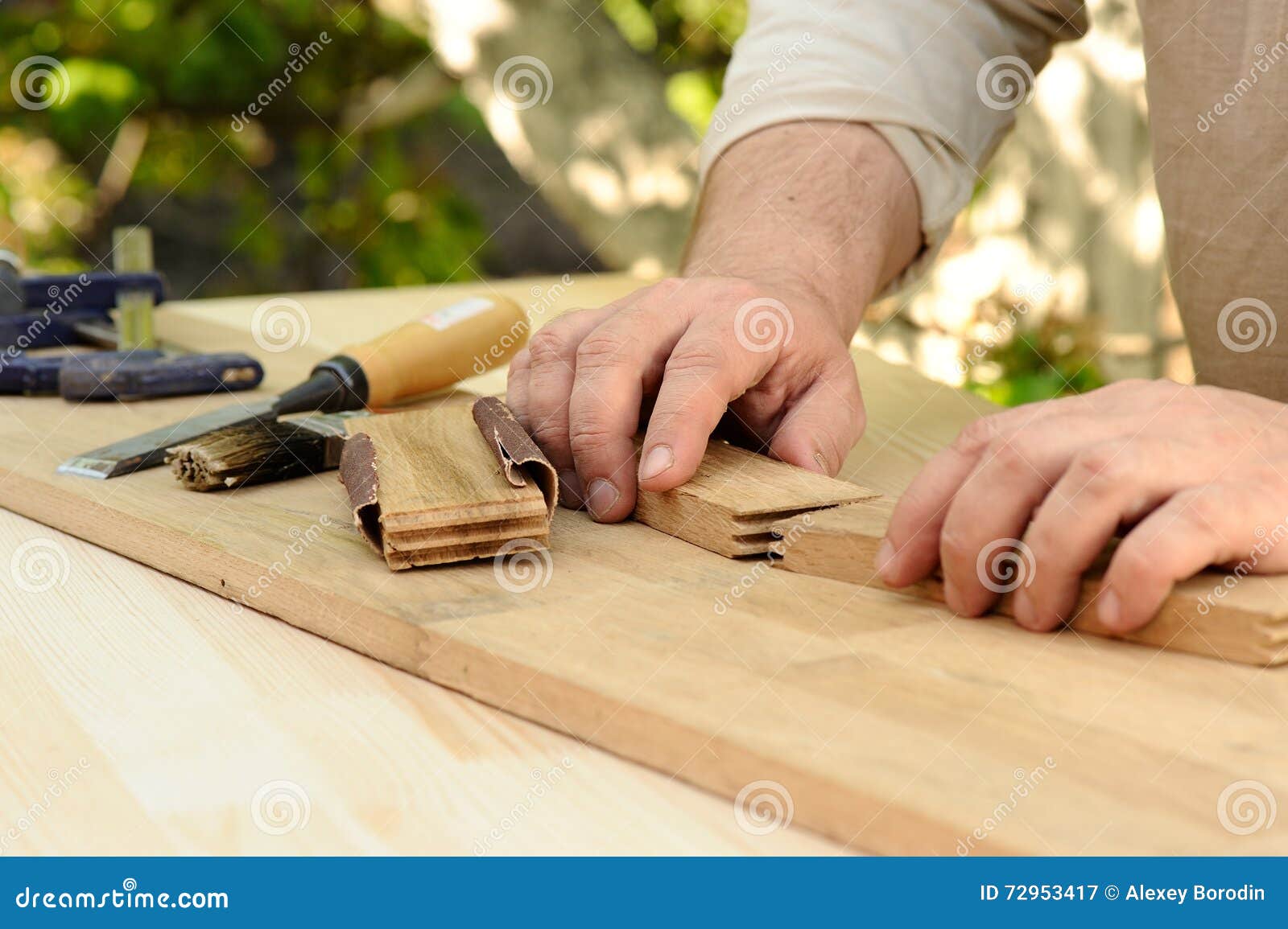 Carpenter Hands at Work with Wooden Boards Stock Image - Image of ...