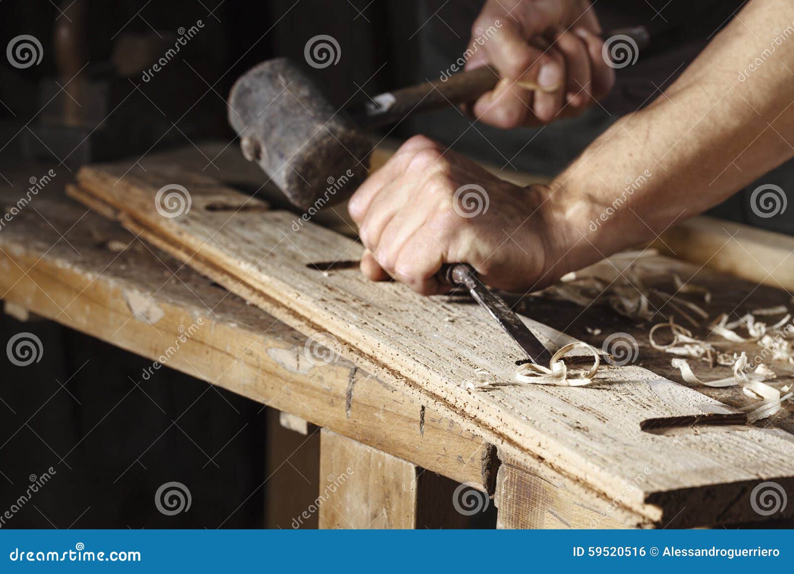 Carpenter Hands Working with a Chisel and Hammer Stock Photo - Image of ...