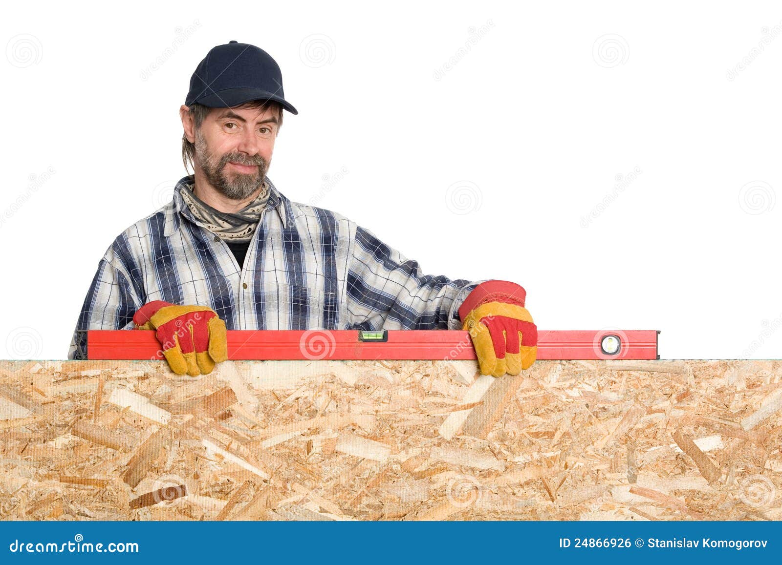 Carpenter holds level stock photo. Image of placard, empty - 24866926
