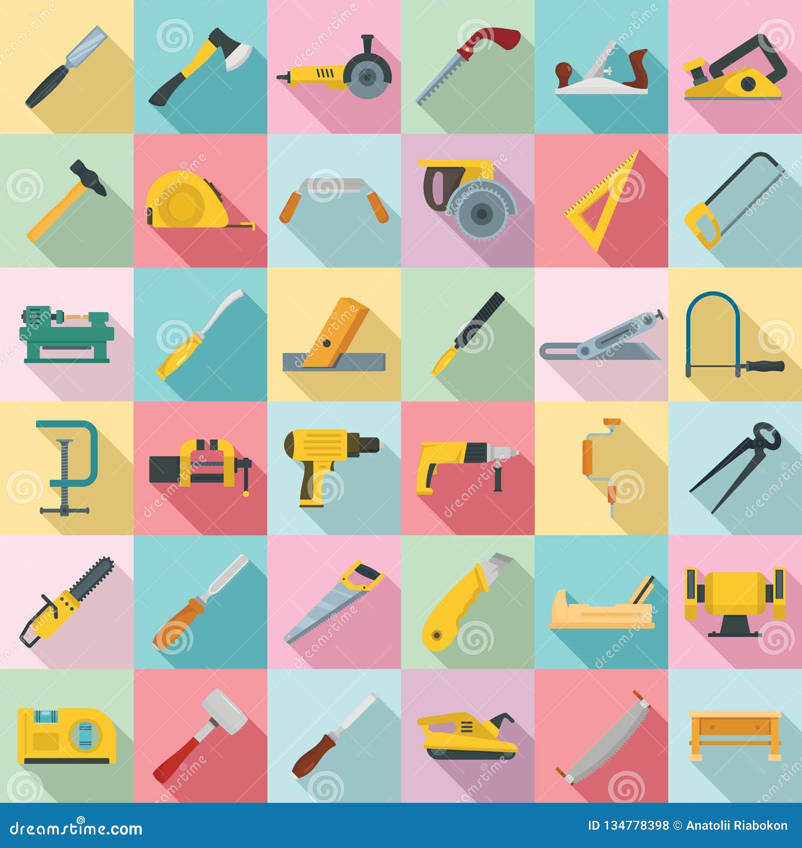 Carpenter Icon Set, Flat Style Stock Vector - Illustration of carpentry ...