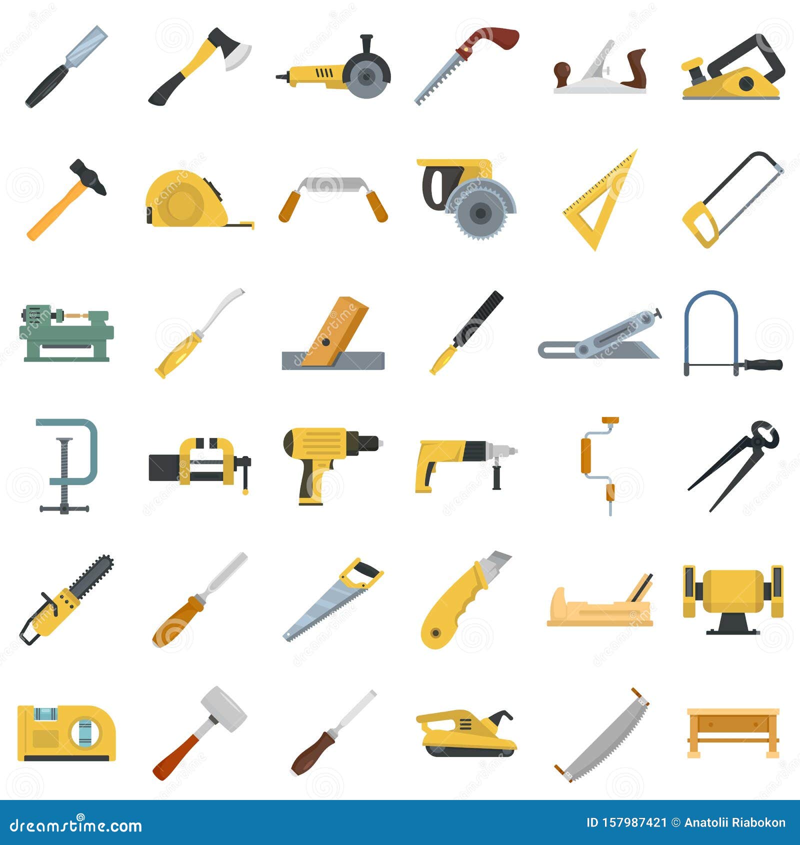Carpenter Icon Set, Flat Style Stock Vector - Illustration of flat ...
