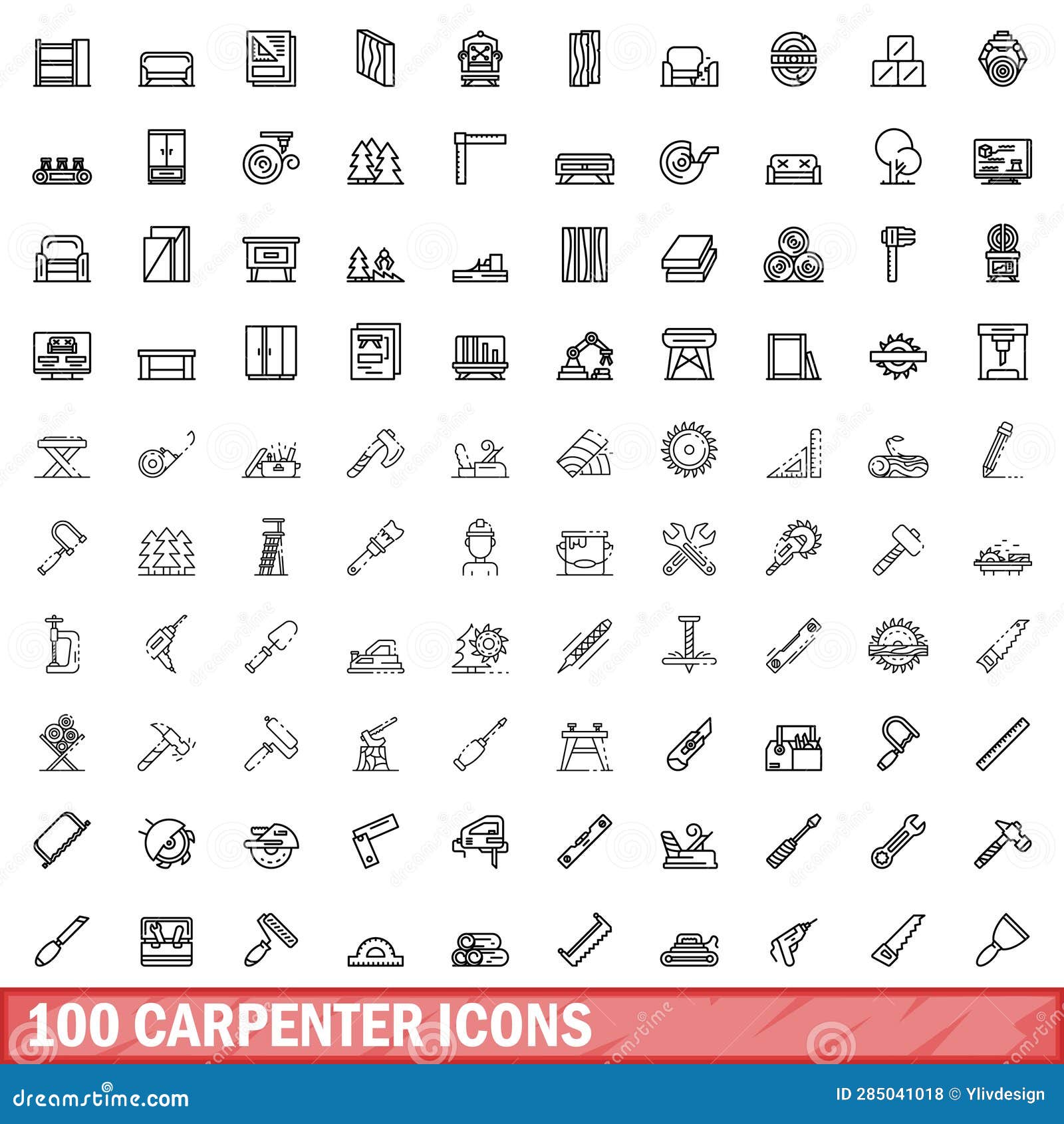 100 Carpenter Icons Set, Outline Style Stock Illustration ...