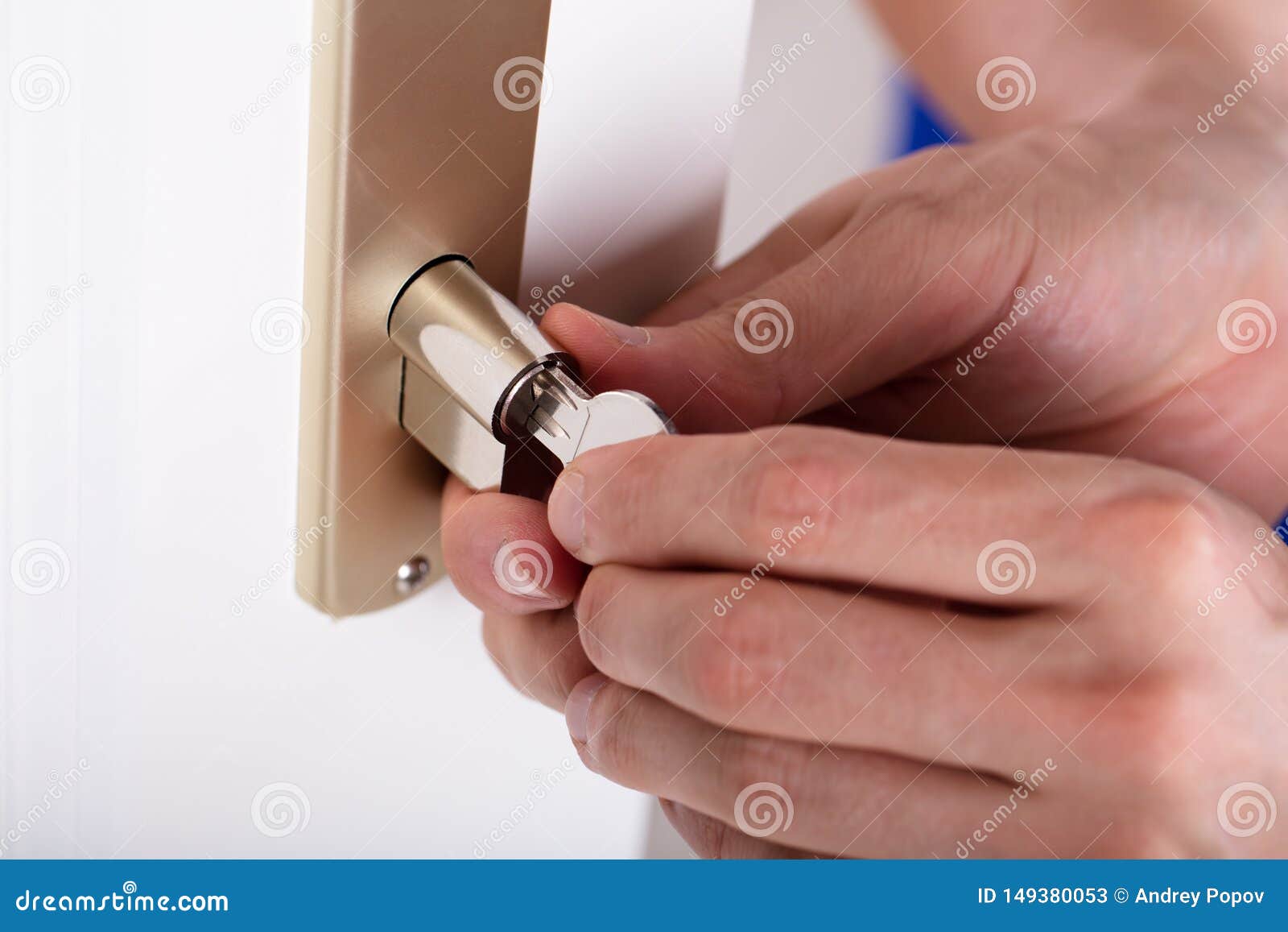 Carpenter Inserting Key in Keyhole Stock Image - Image of door ...
