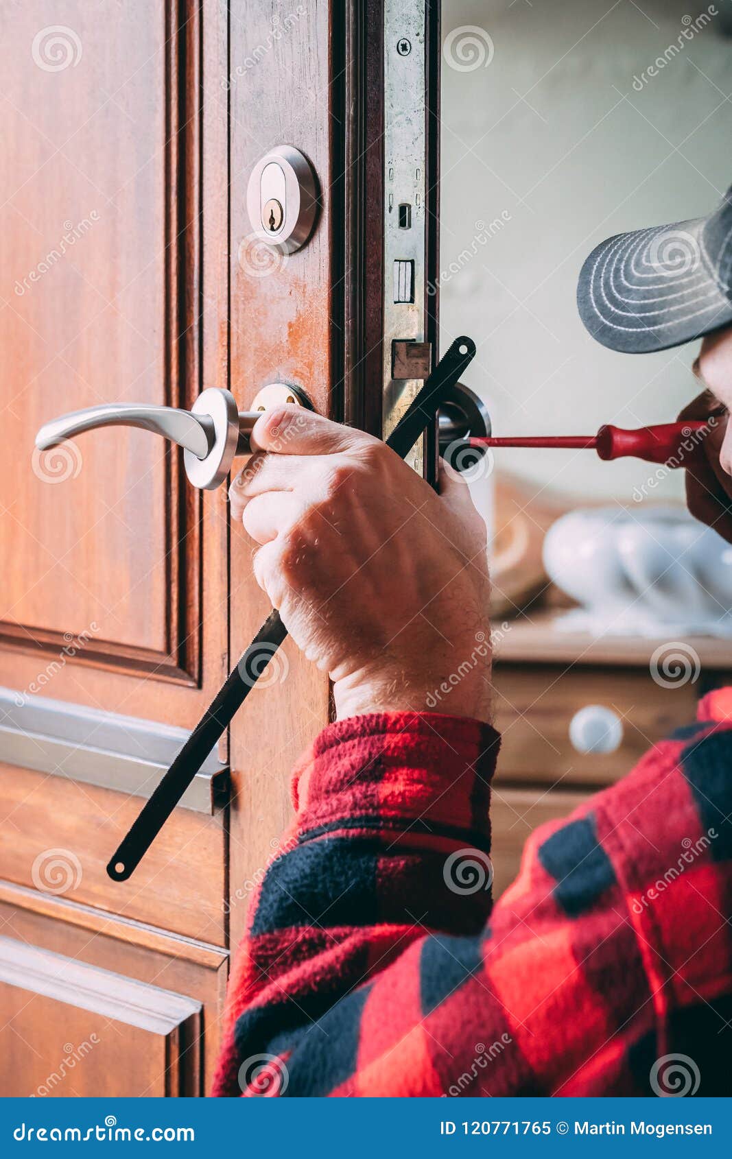 Carpenter Installation At Interior Wood Door Lock Royalty-Free Stock ...