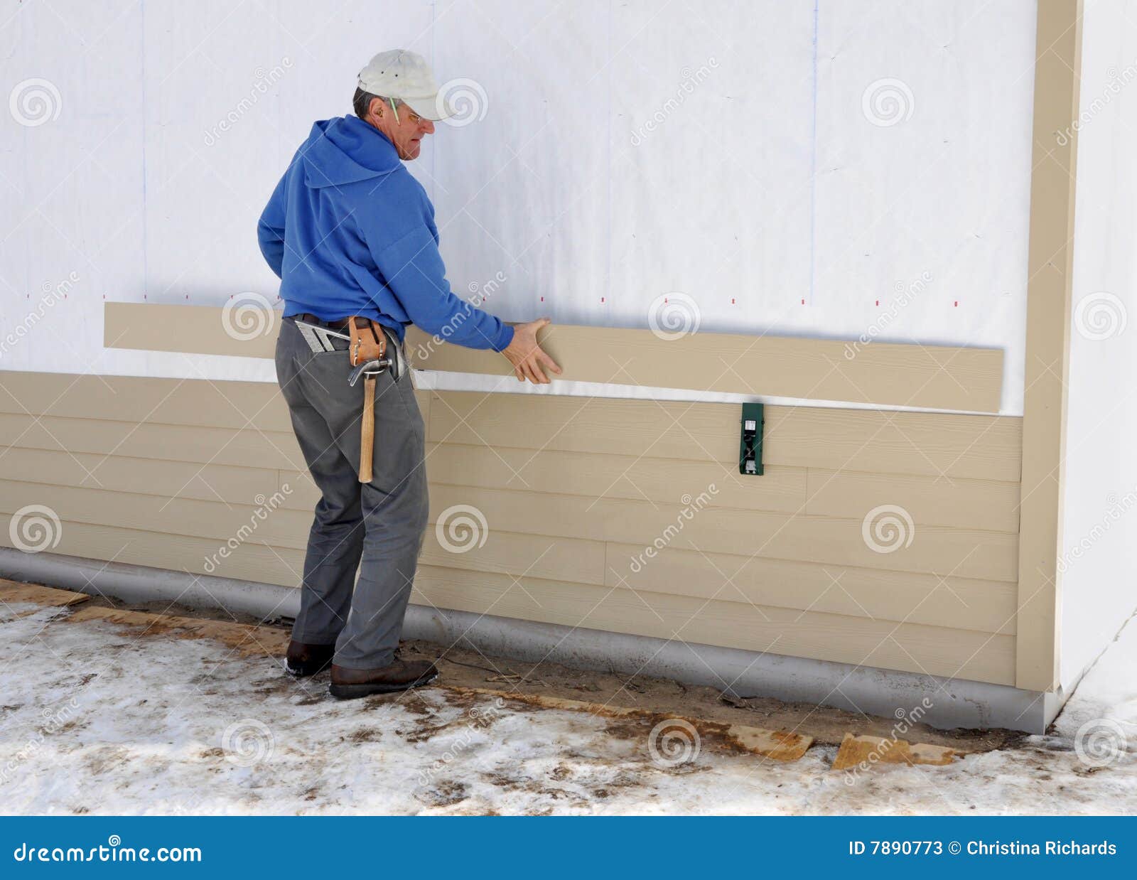 Carpenter Installing Siding Stock Image - Image of work, construction ...