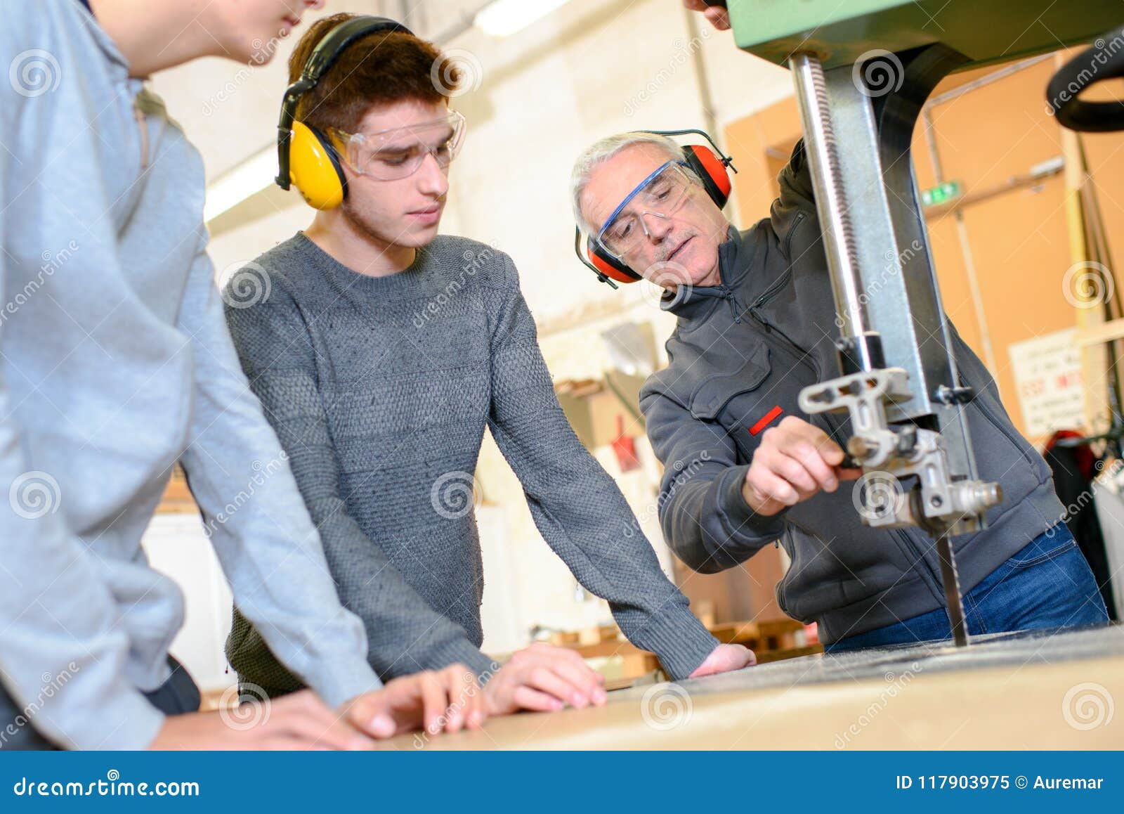 Carpenter Instructor with Students in Workshop Stock Image - Image of ...