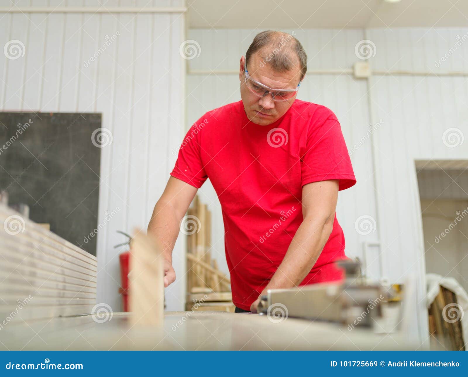 The Carpenter is Leveling the Timber Bar in the Workplace Stock Image ...