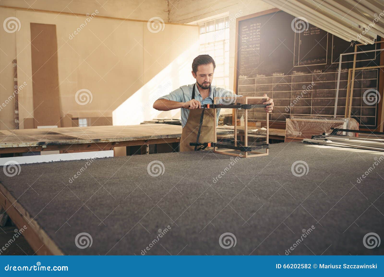 Carpenter Making a Display Case in His Workshop Stock Photo - Image of ...
