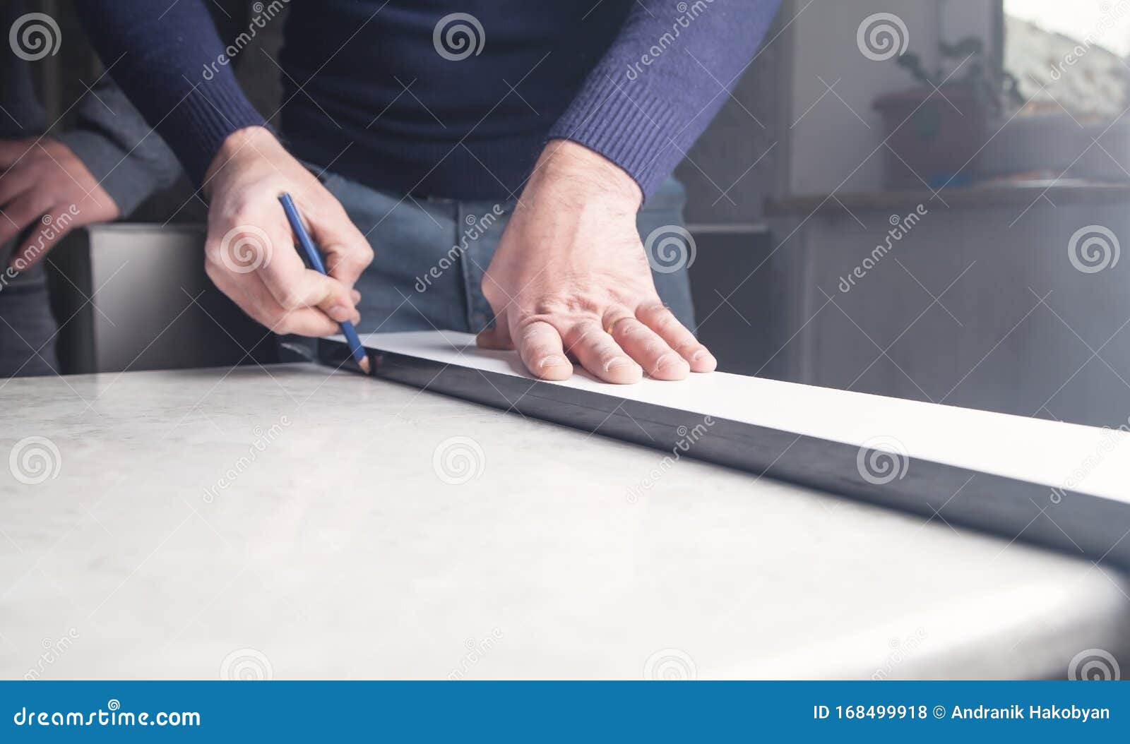 Carpenter Making Marks for Detail with a Pencil Stock Photo - Image of ...