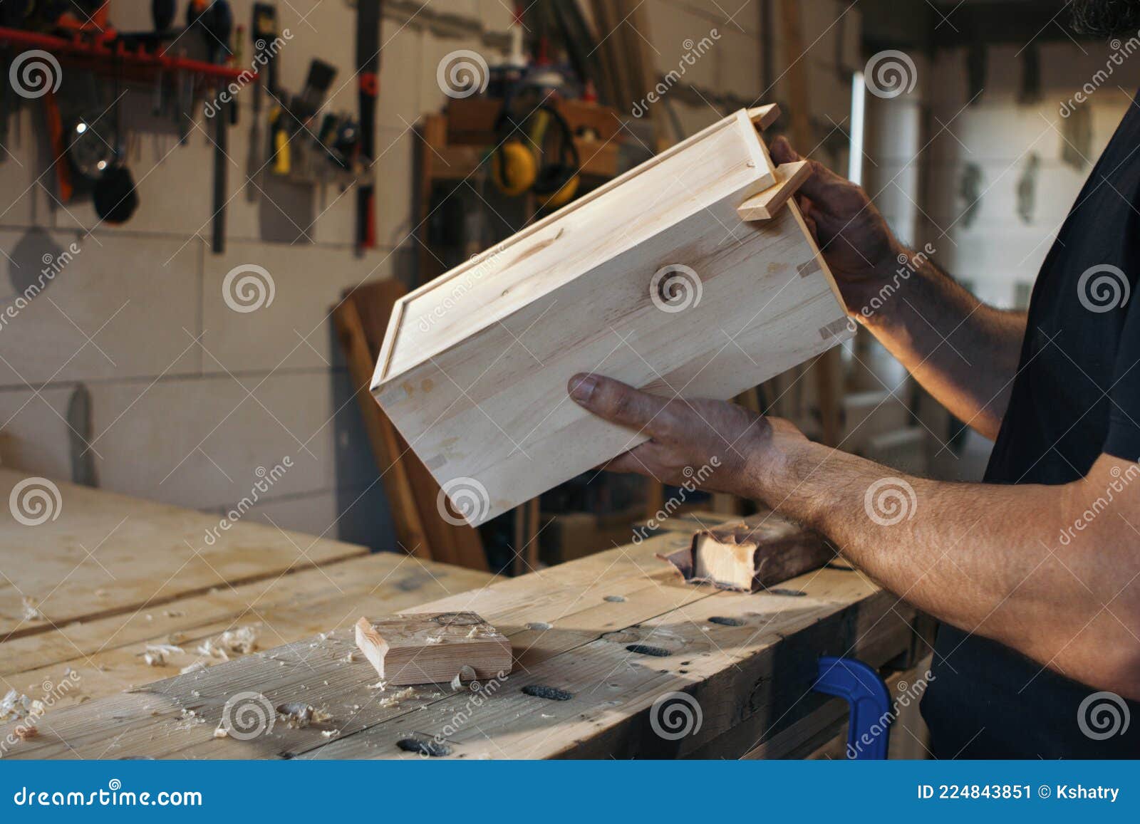 Carpenter Making Wooden Box Stock Image - Image of work, sanding: 224843851