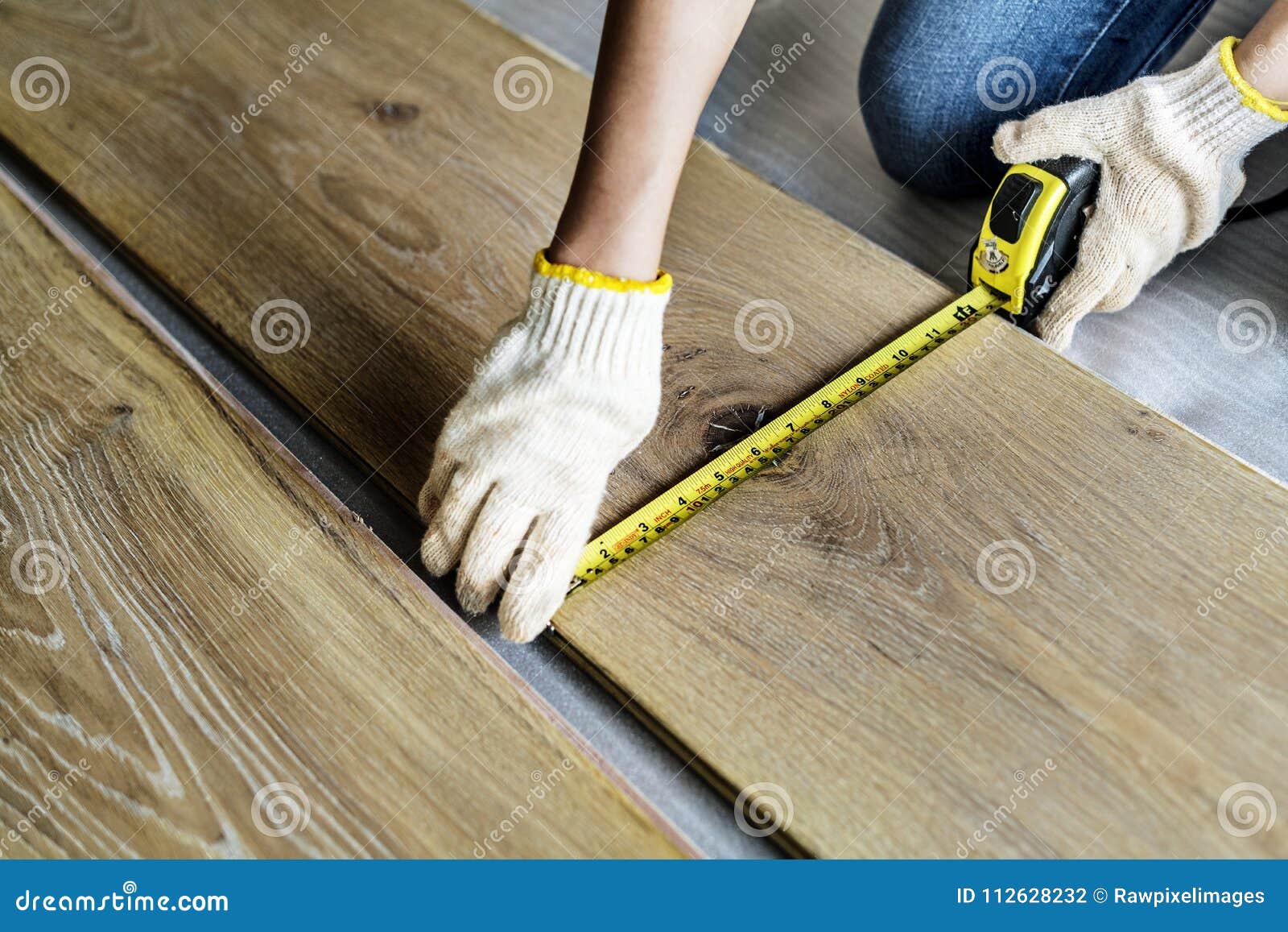 Carpenter Man Installing Wooden Floor Stock Photo - Image of hardwood ...