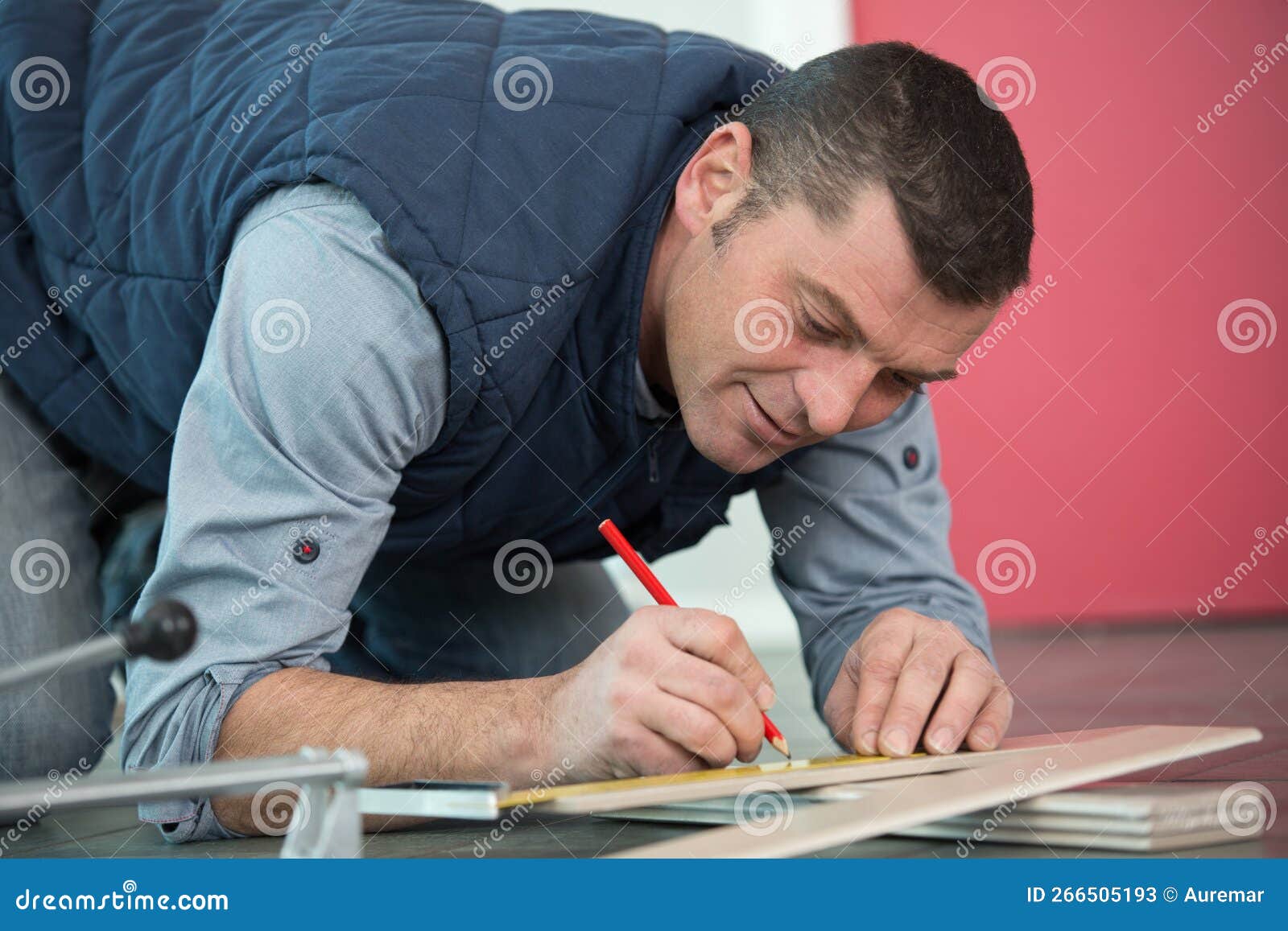 Carpenter Marking Measurement on Wooden Plank Stock Image - Image of ...