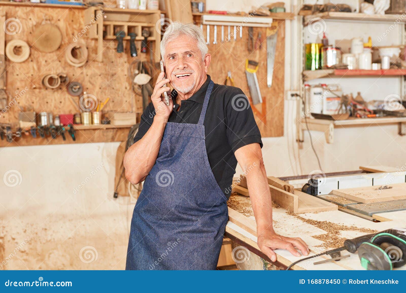 Carpenter Master Calls the Mobile Phone Stock Photo - Image of company ...
