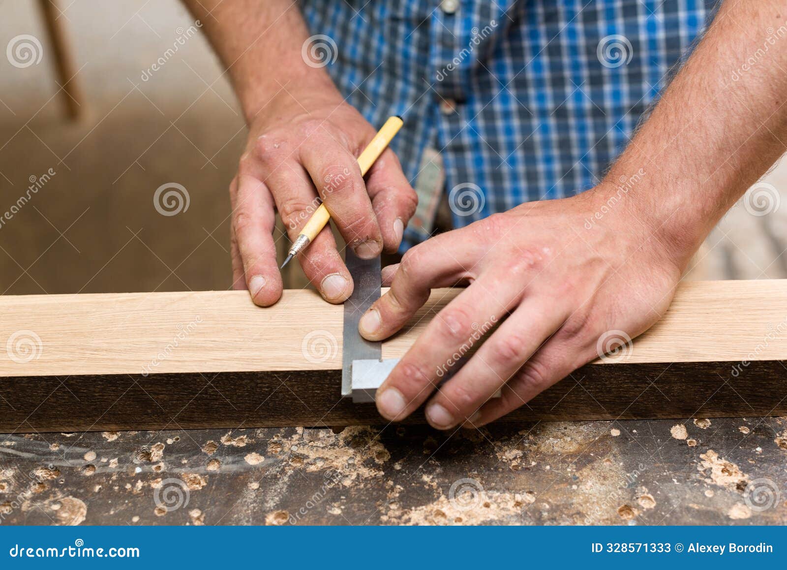 Carpenter Measures The Width Between The Legs Royalty-Free Stock Photo ...