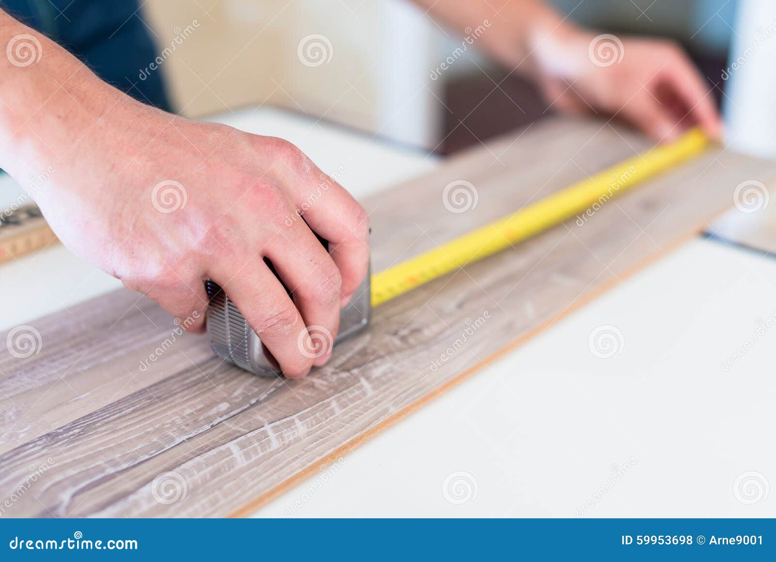 Carpenter Measuring Piece of Wood with Tape Stock Photo - Image of work ...