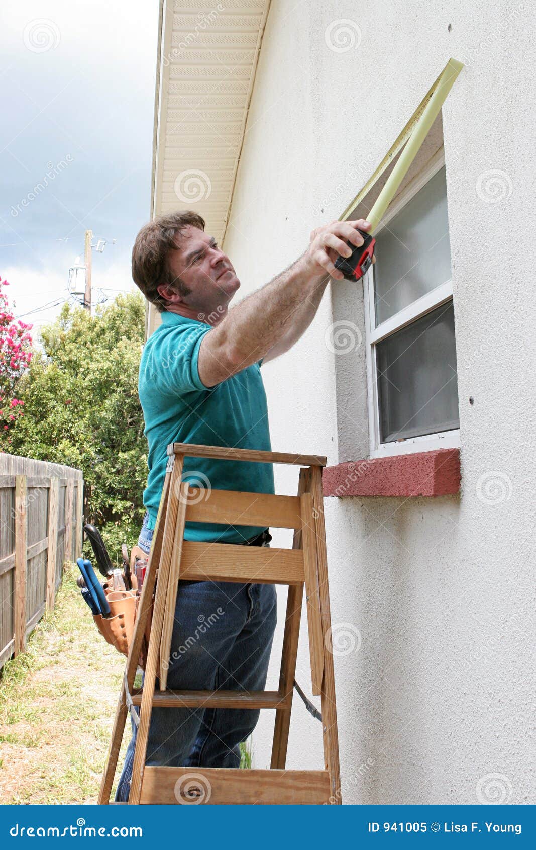 Carpenter Measuring Windows Stock Image - Image of people, preparedness ...