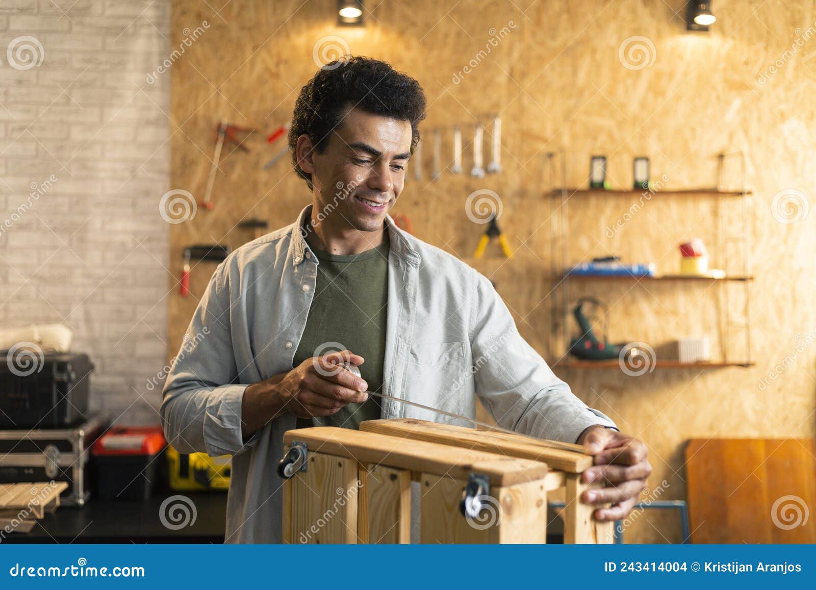 Carpenter Measuring a Wooden Crate Stock Photo - Image of quality ...
