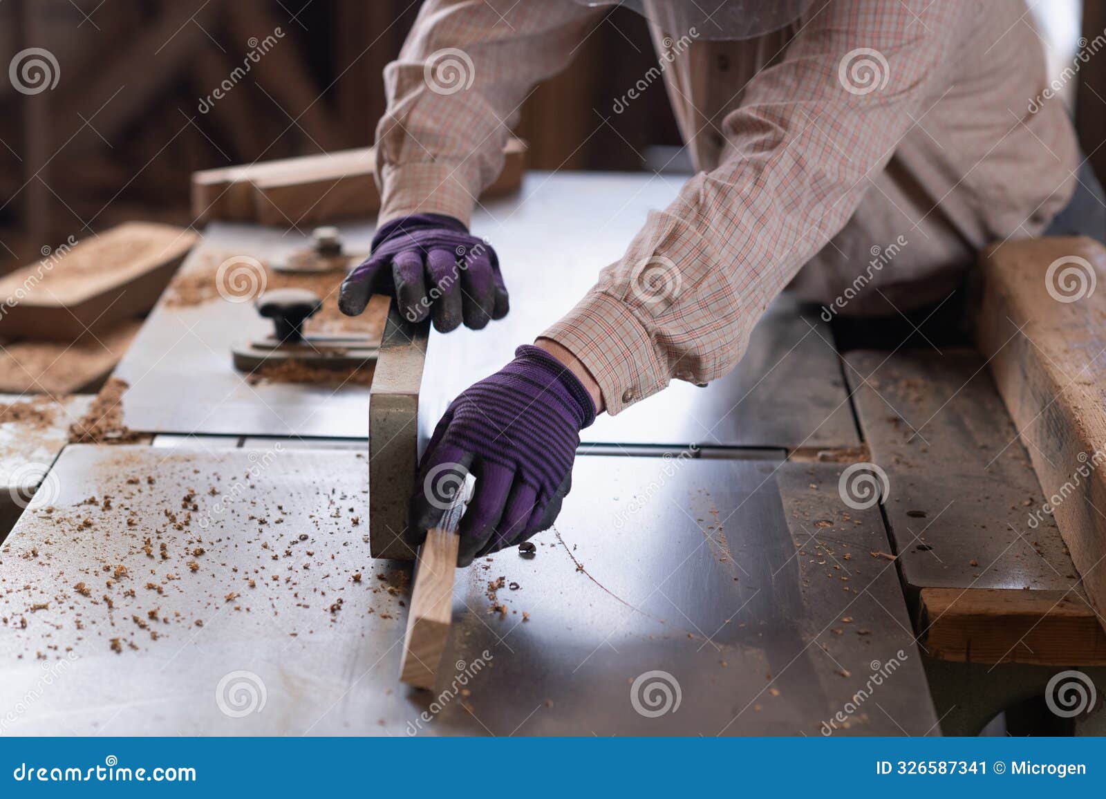 Carpenter Operating a Thickness Planer Machine in the Carpentry ...