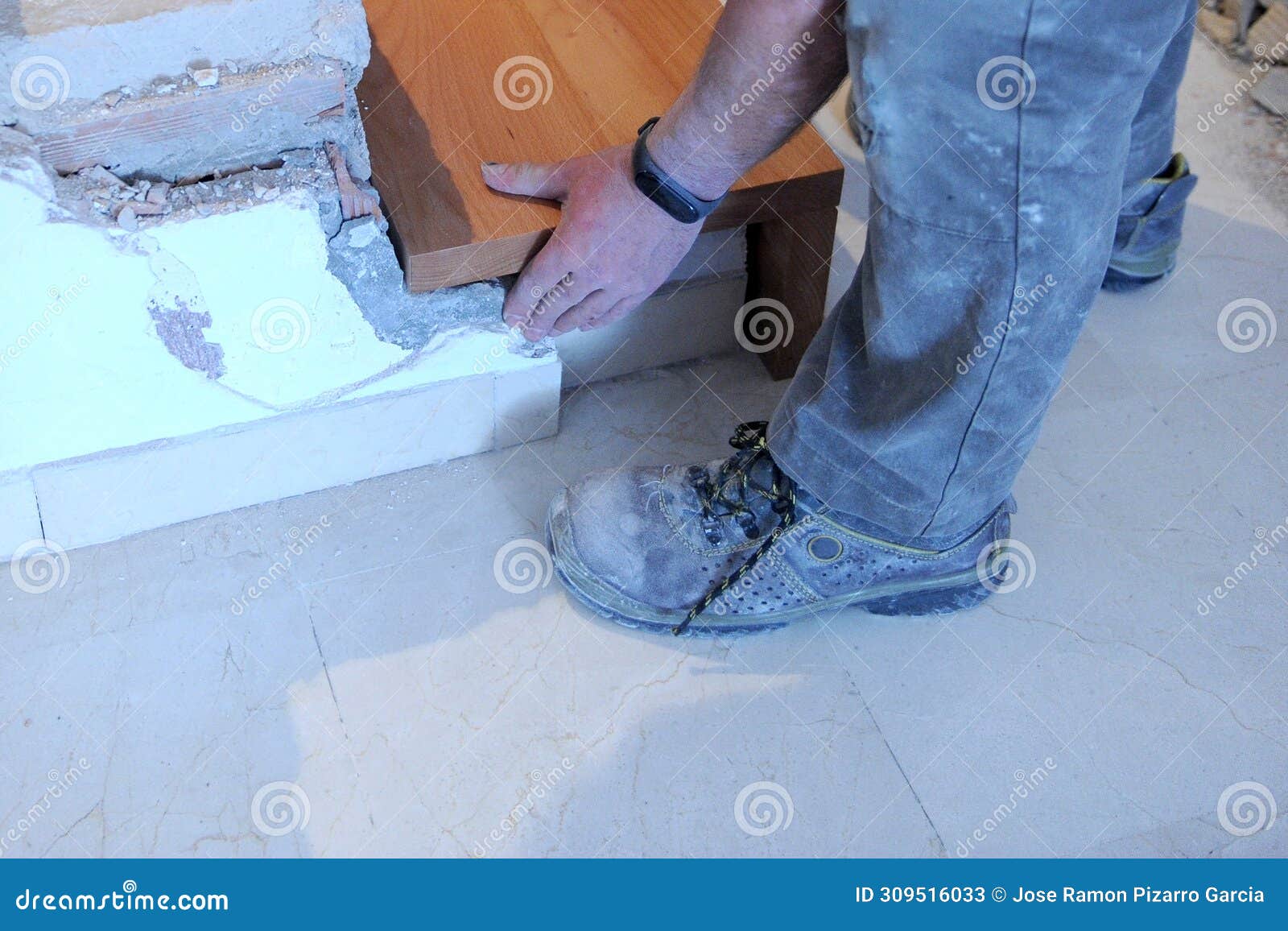 Carpenter Placing the Beech Wood Steps of the Staircase of a Duplex ...