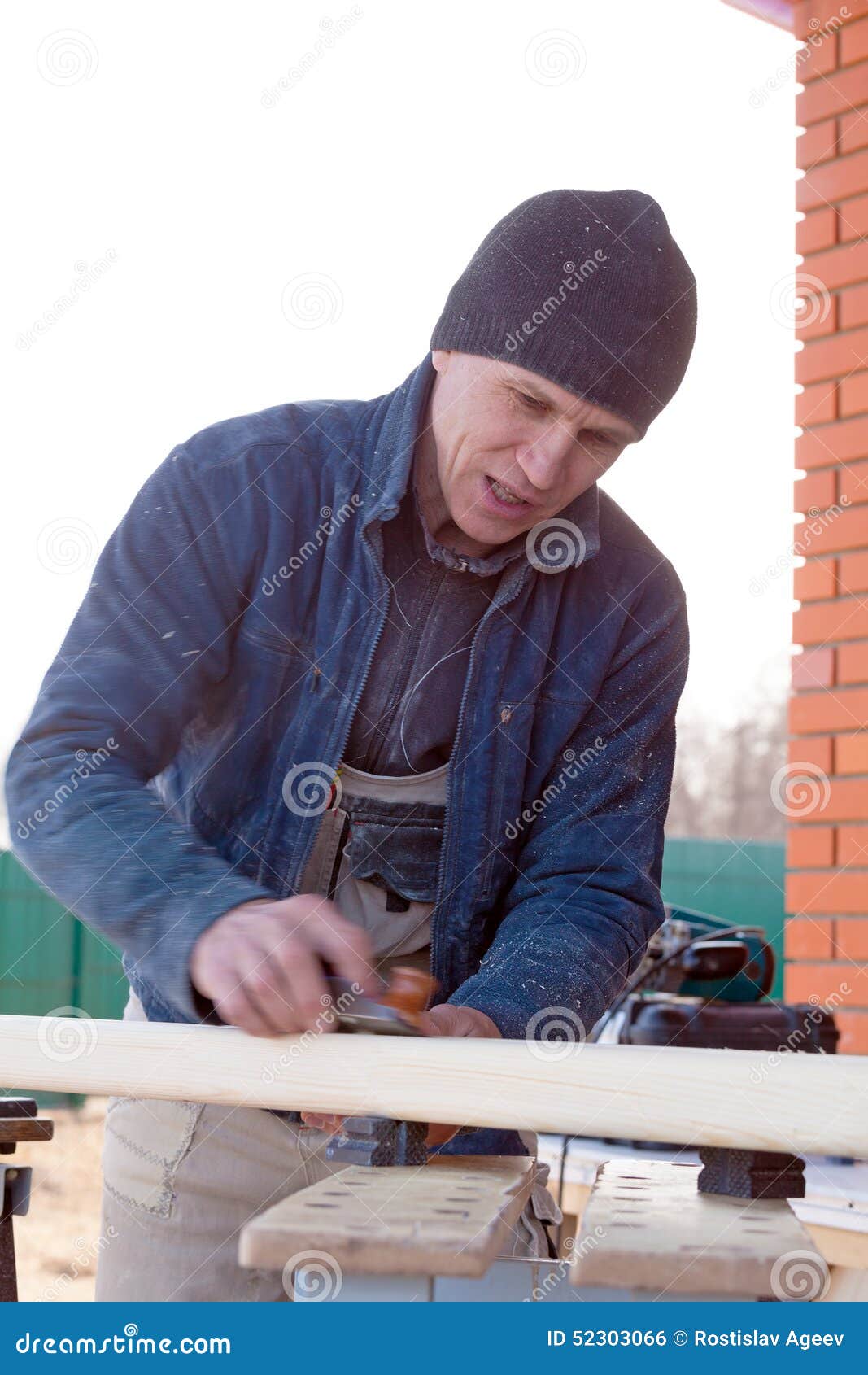 Carpenter with Plane Outdoor Stock Photo - Image of wooden ...