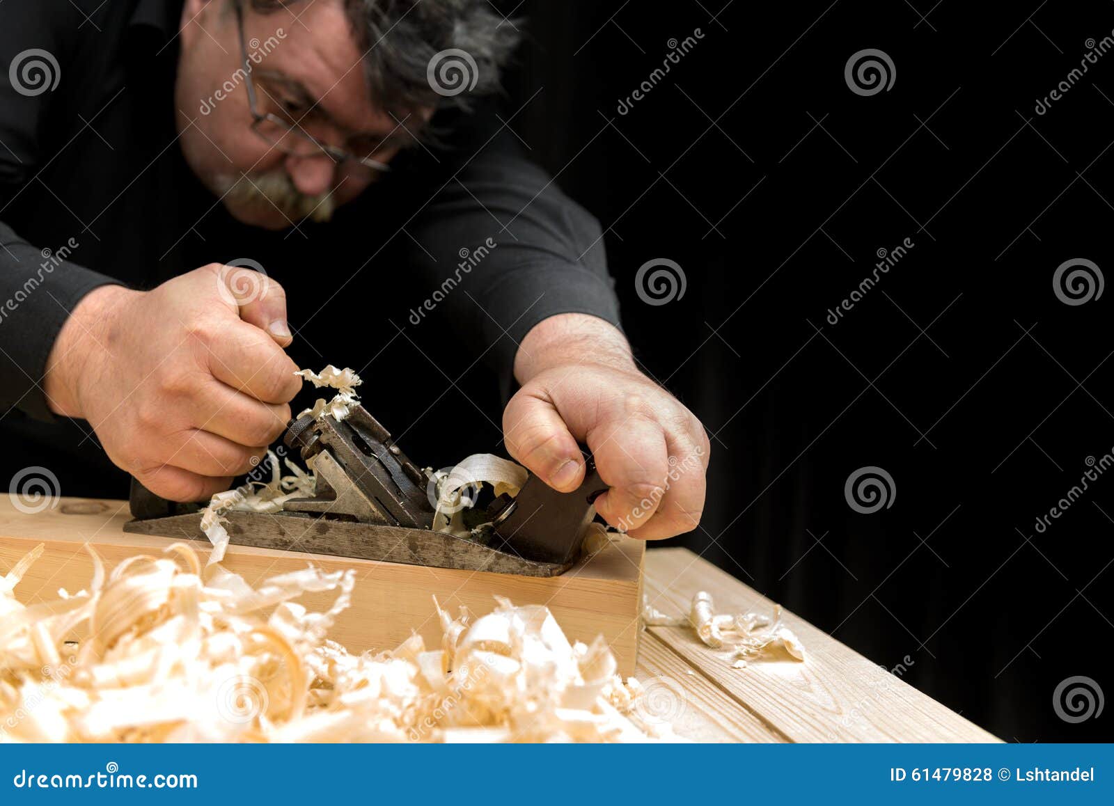 Carpenter Planed Board Using Planer Stock Photo - Image of work ...