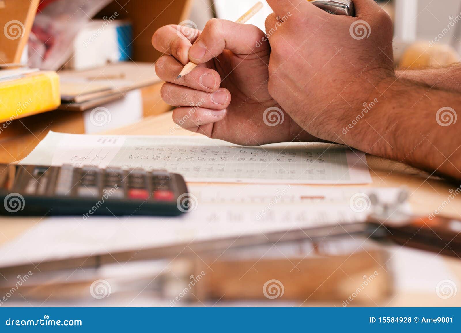 Carpenter Planning His Work Stock Photo - Image of manual, construction ...