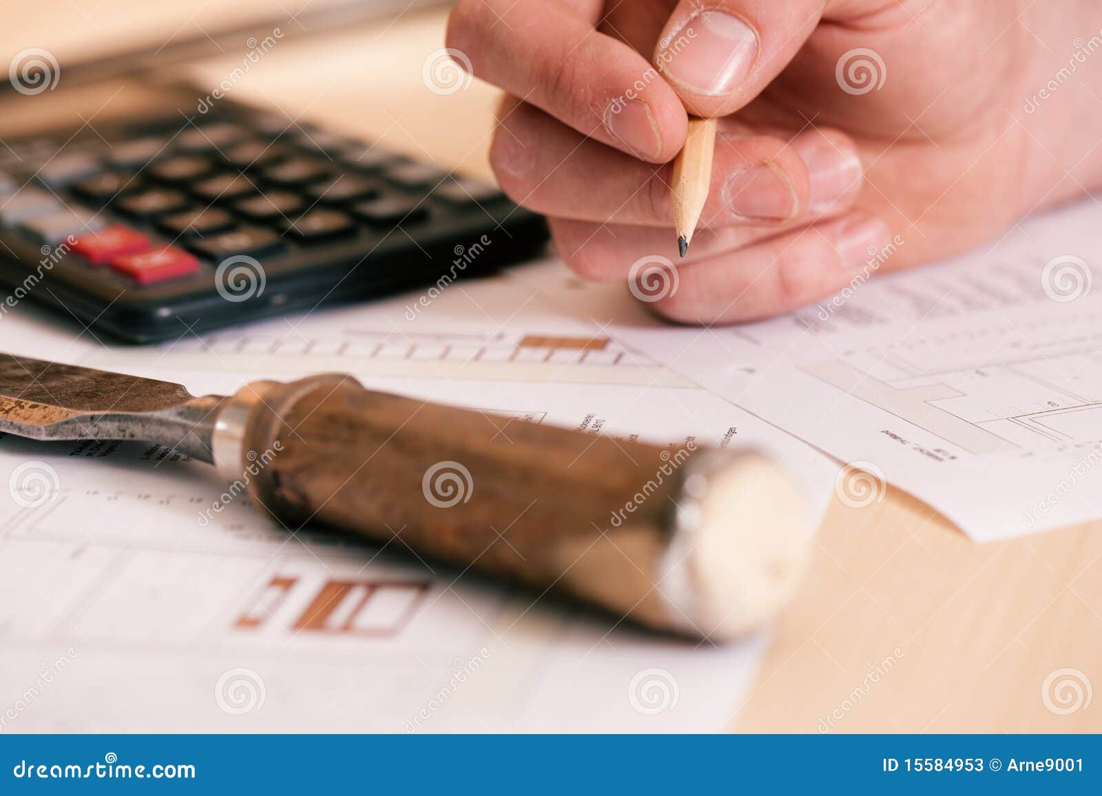 Carpenter Planning His Work Stock Image - Image of occupation, cabinet ...