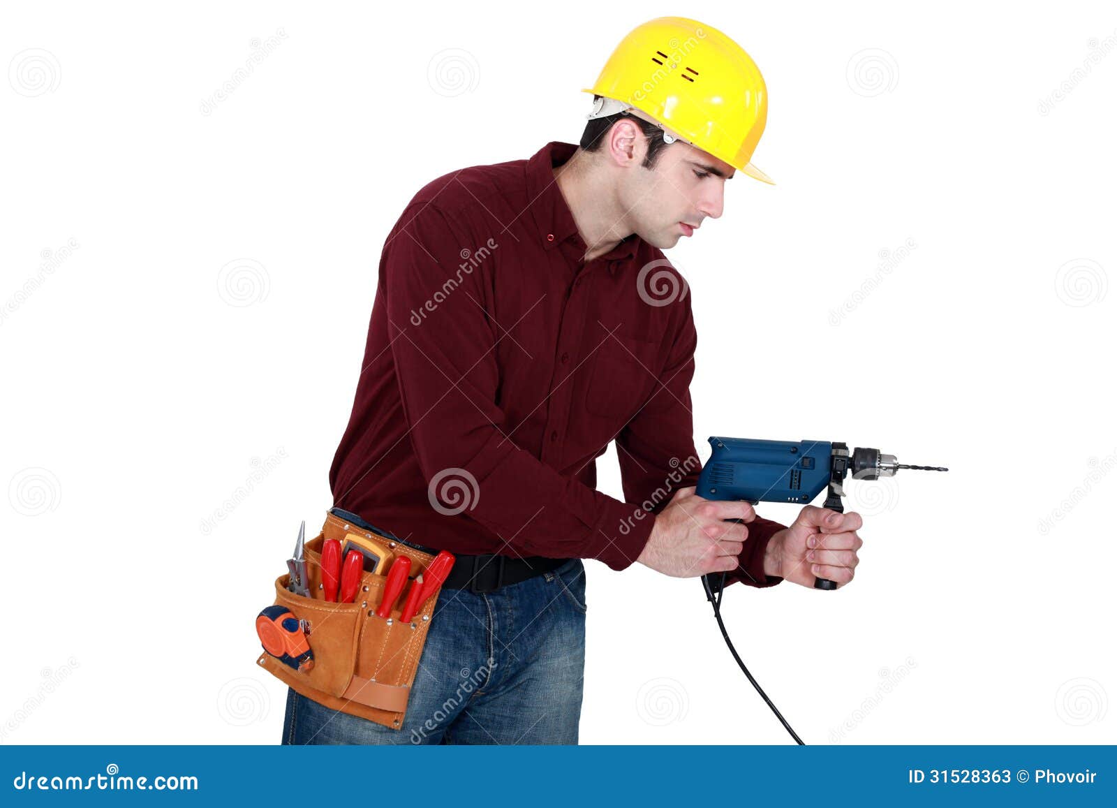 Carpenter with power drill stock image. Image of repair - 31528363