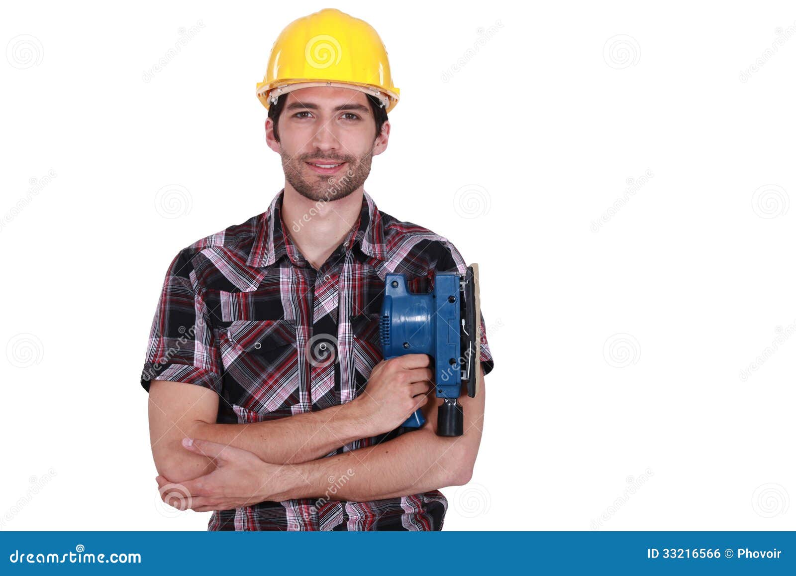 Carpenter with Power Sander Stock Photo - Image of finishing, labor ...