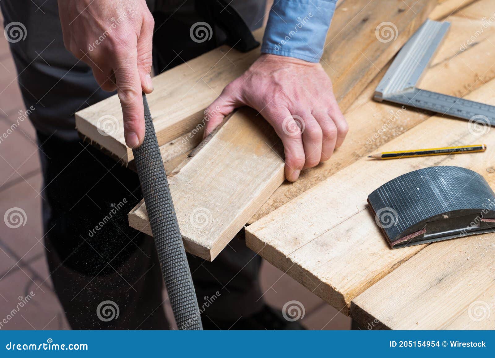 Carpenter in the Process of Renovating and Making Something from Wood ...