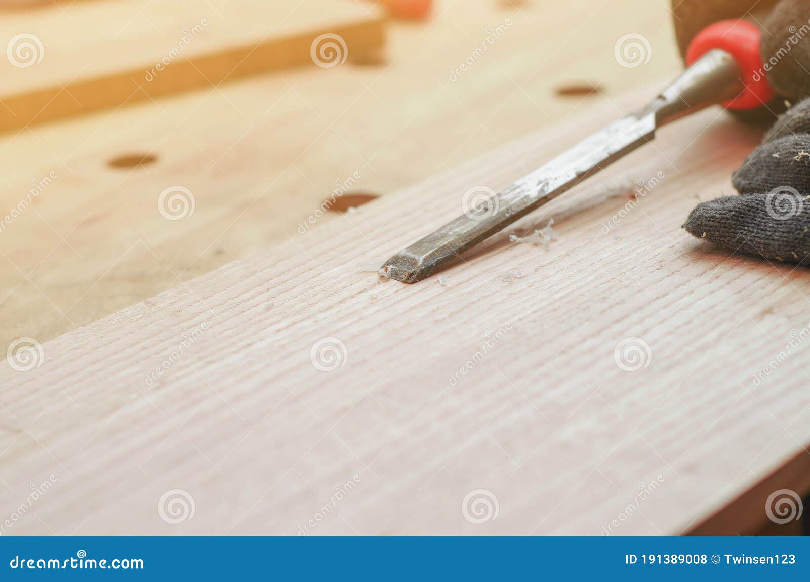 Carpenter Processes Board with Metal Chisel Stock Photo - Image of ...