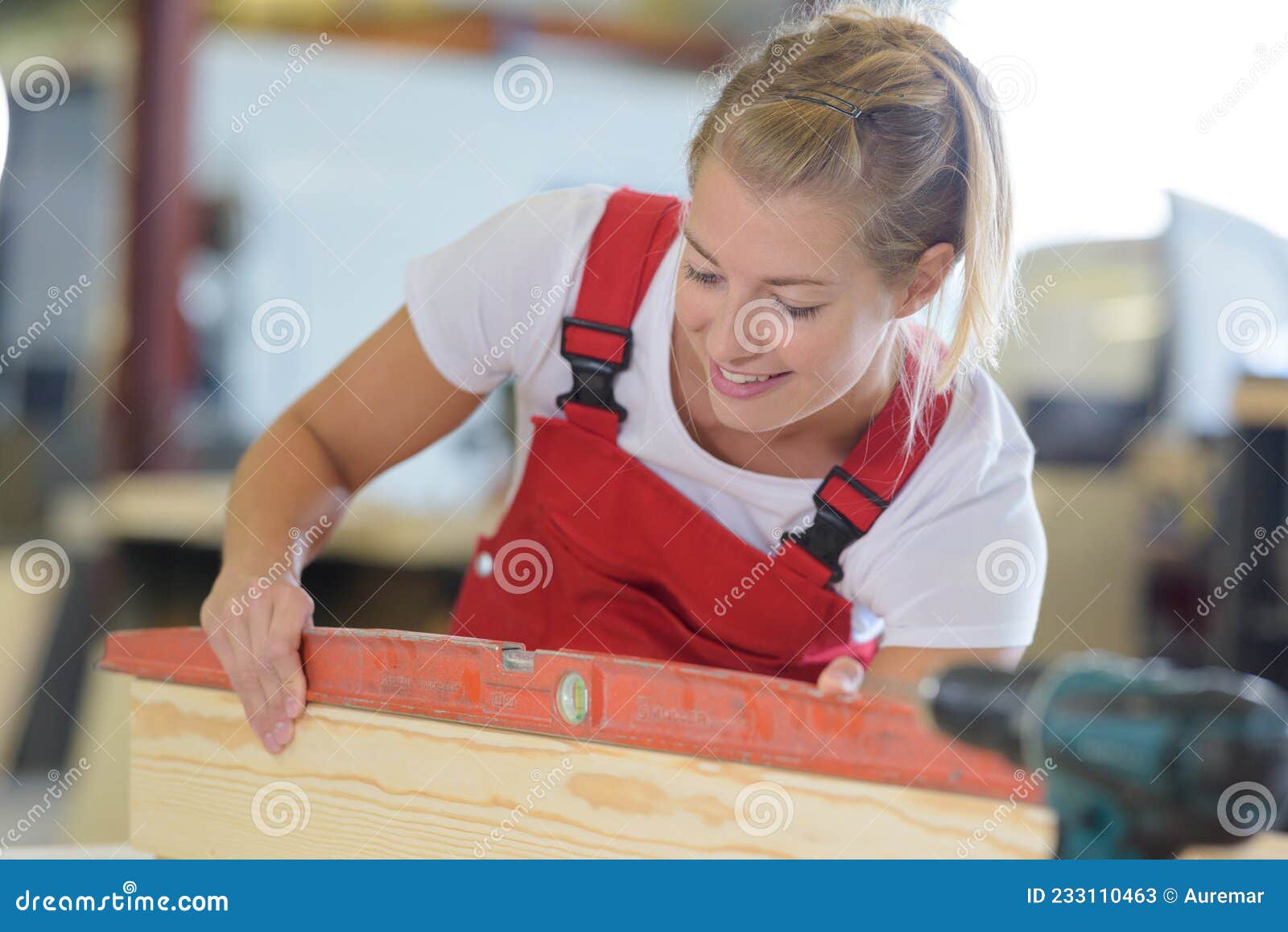 Carpenter Putting Spirit Level on Wood Stock Image - Image of repair ...