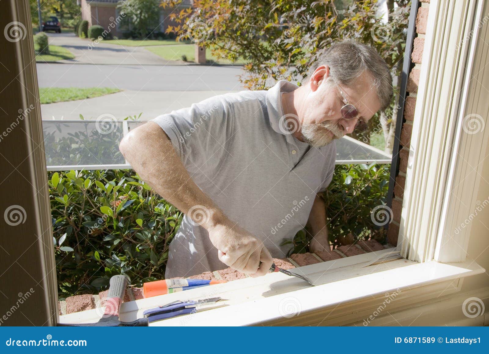 Carpenter Repairing Window Frame Stock Image - Image of tool, carpenter ...