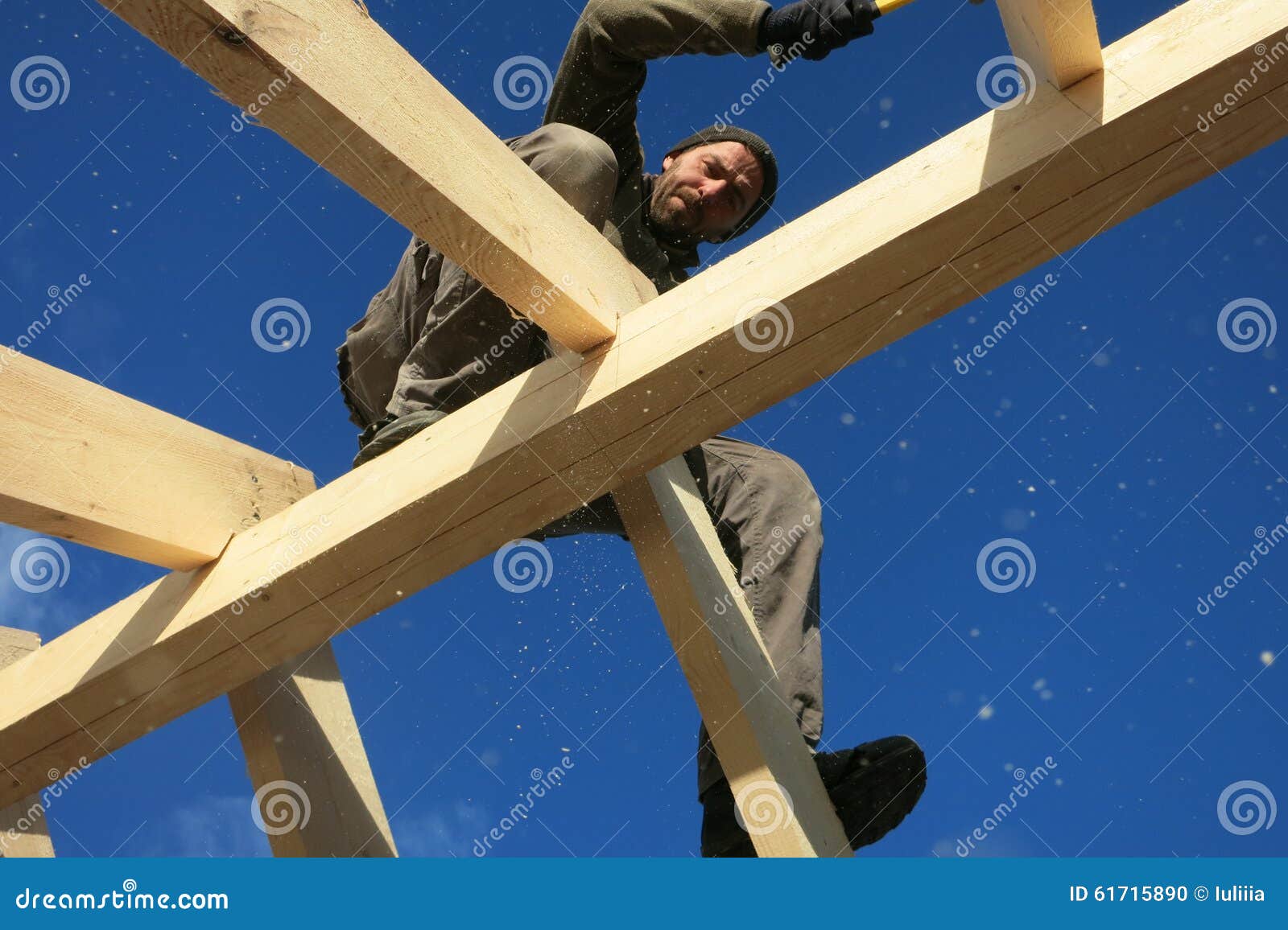 Carpenter On Top Of Roof Structure Royalty-Free Stock Image ...
