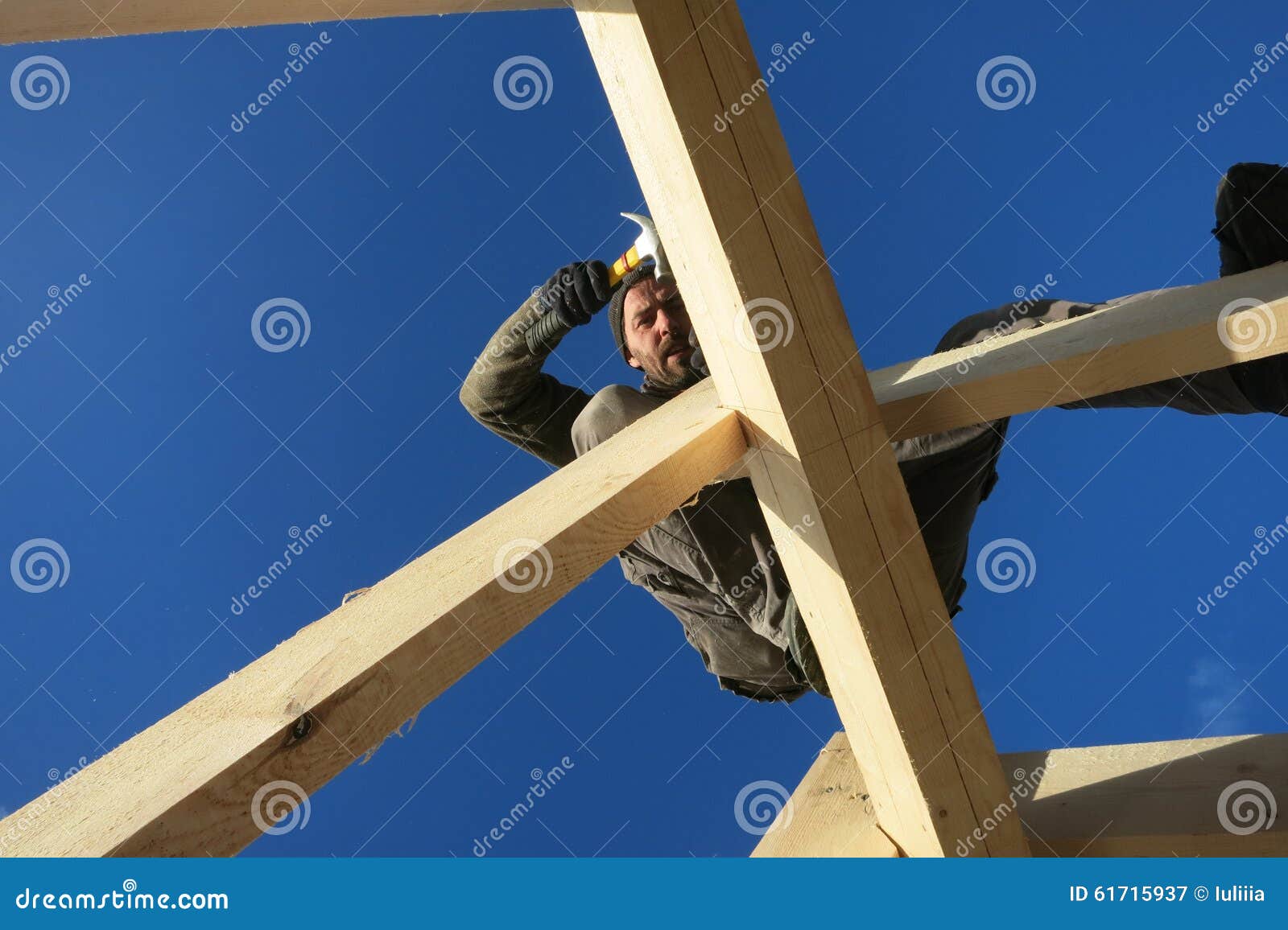 Carpenter On Top Of Roof Structure Royalty-Free Stock Image ...