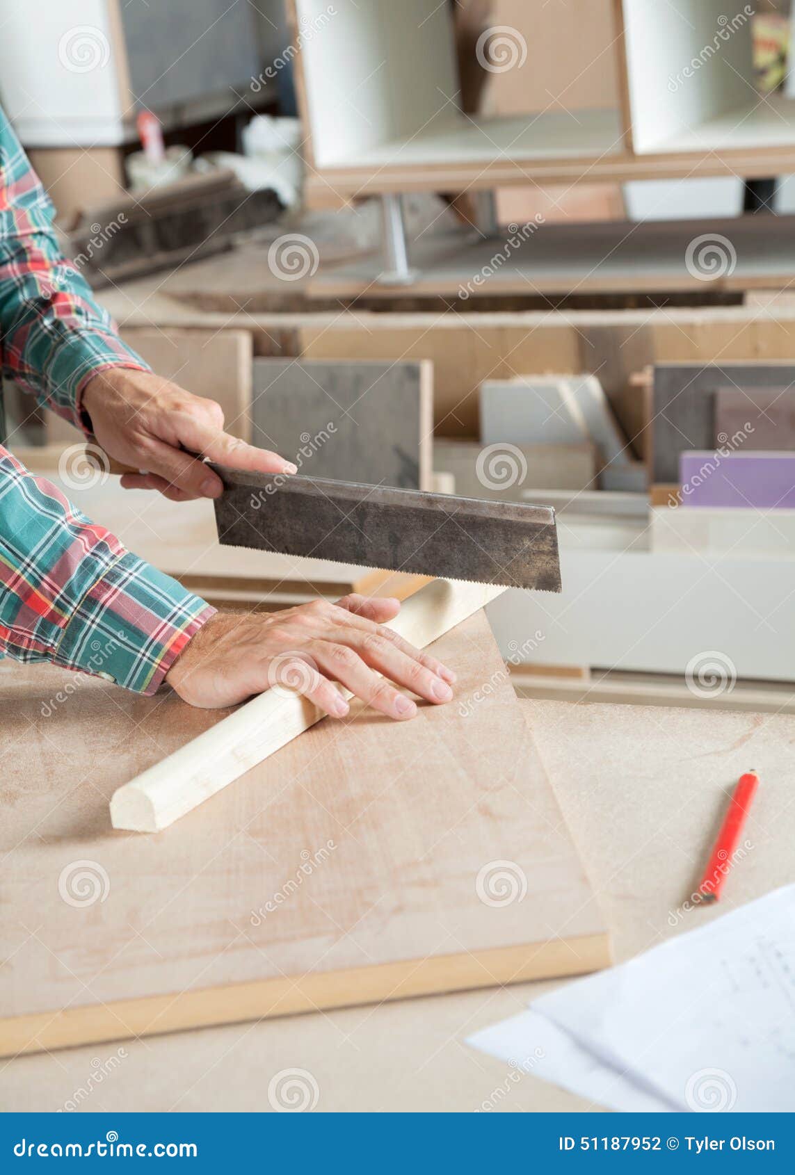 Carpenter S Hand Cutting Wood with Small Saw Stock Photo - Image of ...