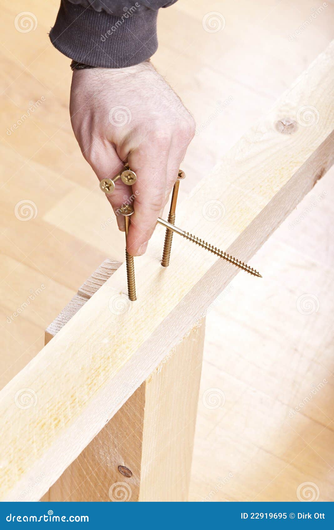 Carpenter`s Hand Bolts into Wood. Stock Image - Image of furnishing ...