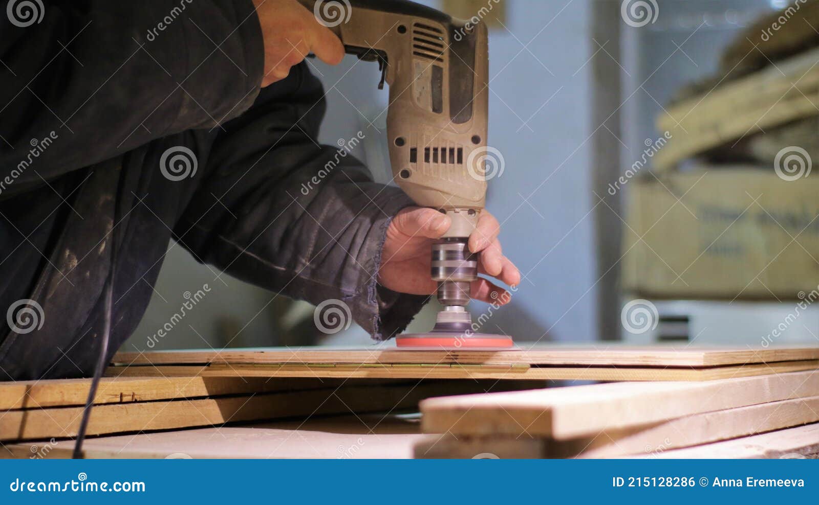 Wood Processing with a Grinding Attachment Stock Photo - Image of ...
