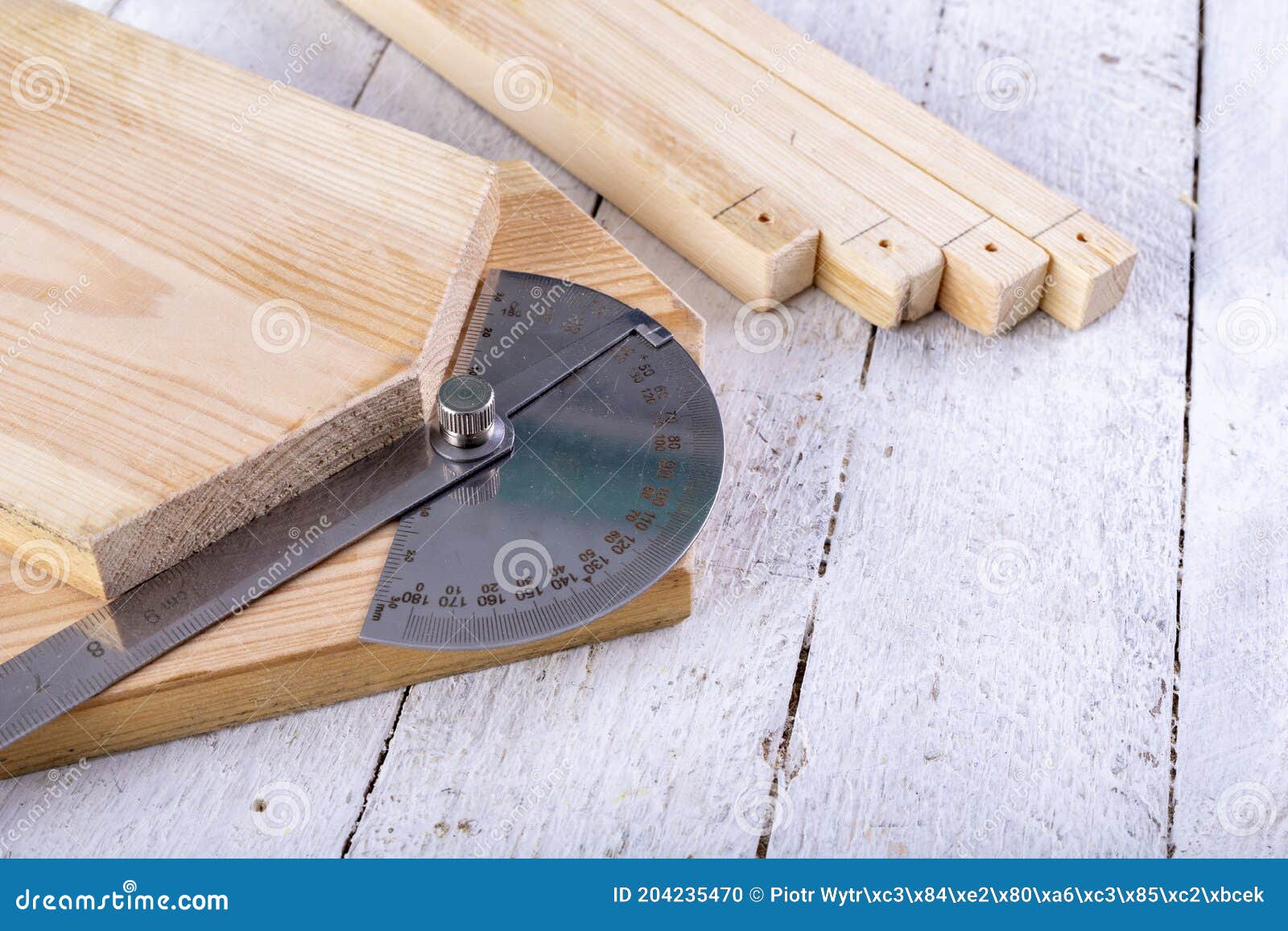 A Carpenter& X27;s Protractor Placed on a Piece of Wood. Measurement of ...