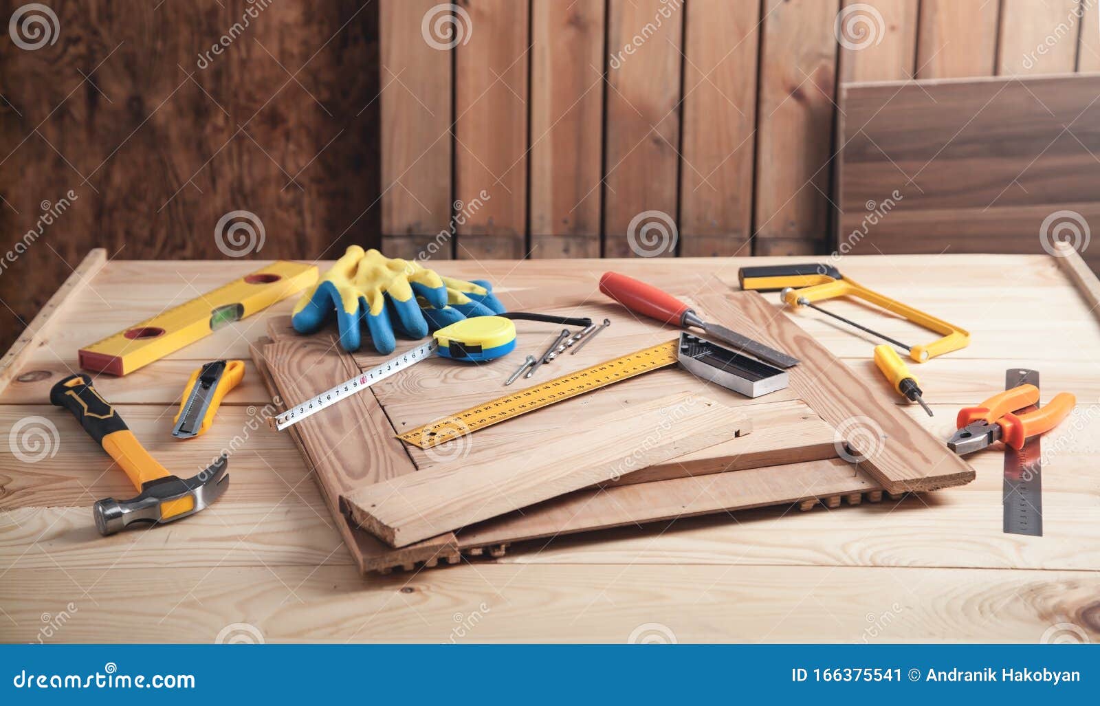 Carpenter`s Tools on the Wooden Desk Stock Image - Image of brown ...