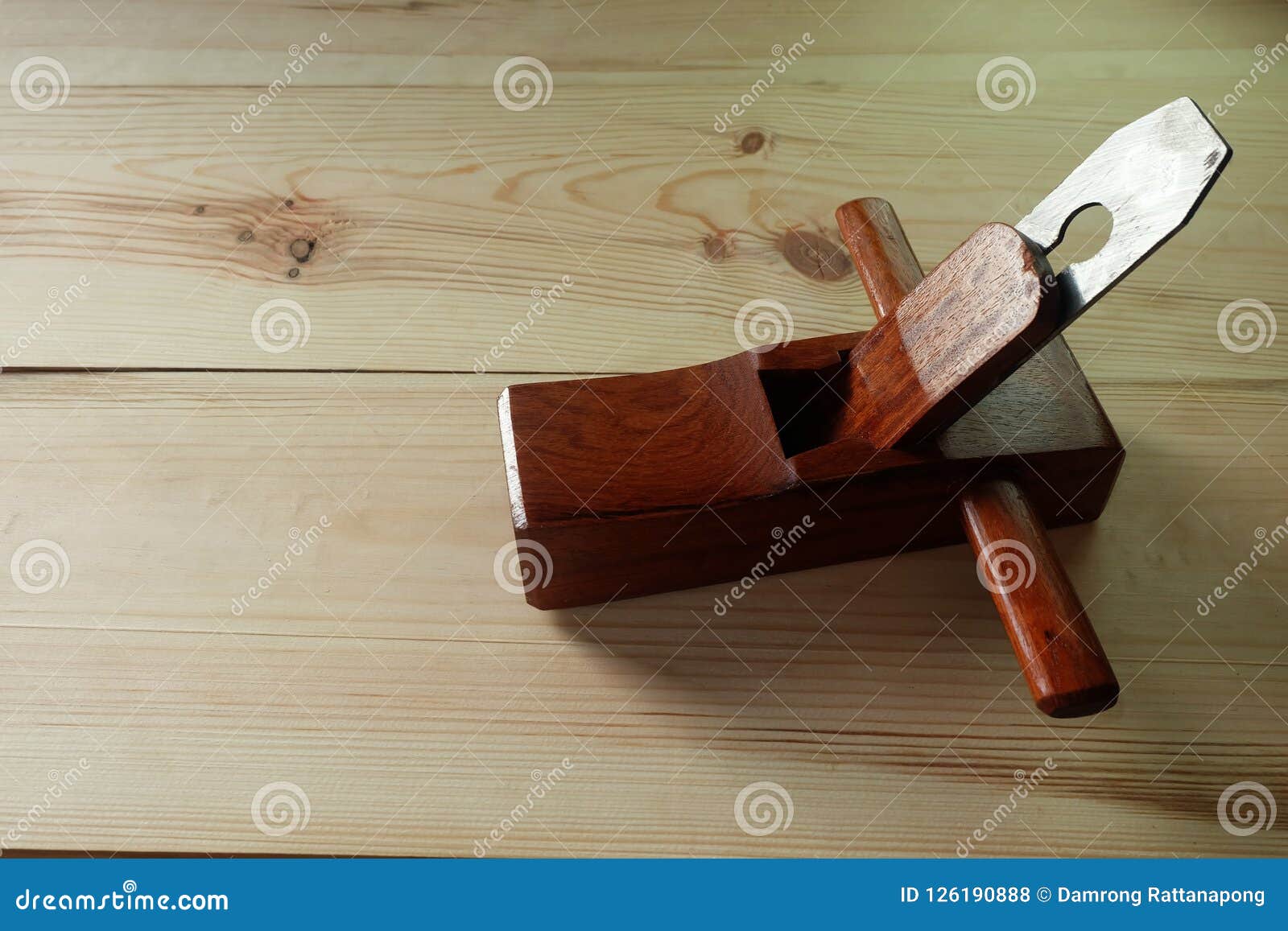 Carpenter`s Wooden Hand Plane on Wooden Background. Stock Photo - Image ...