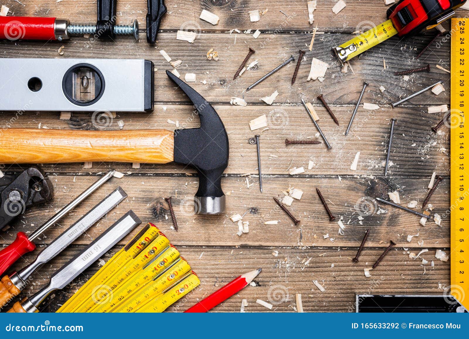 Carpenter`s Work Tools. Carpentry Stock Photo - Image of pencil ...